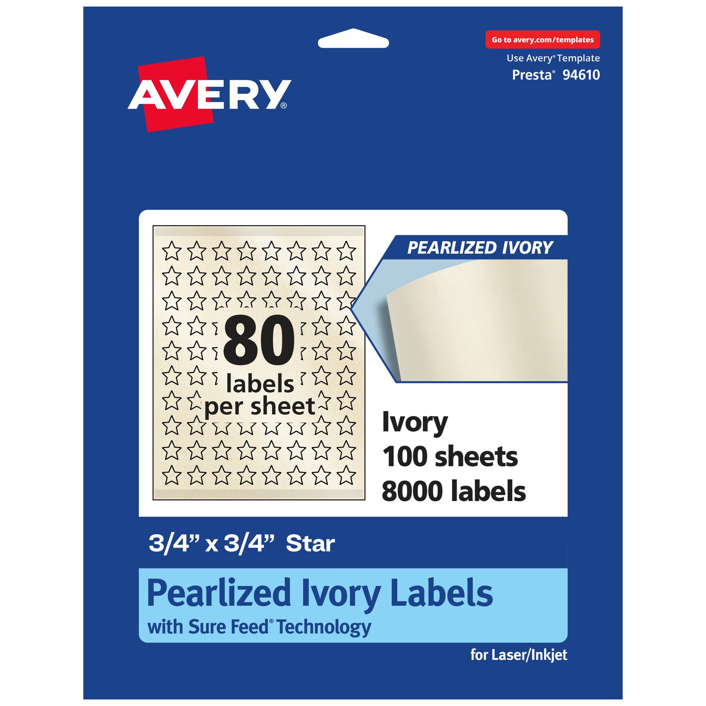 Avery Pearlized Ivory Star Labels with Sure Feed Technology, Print-to ...