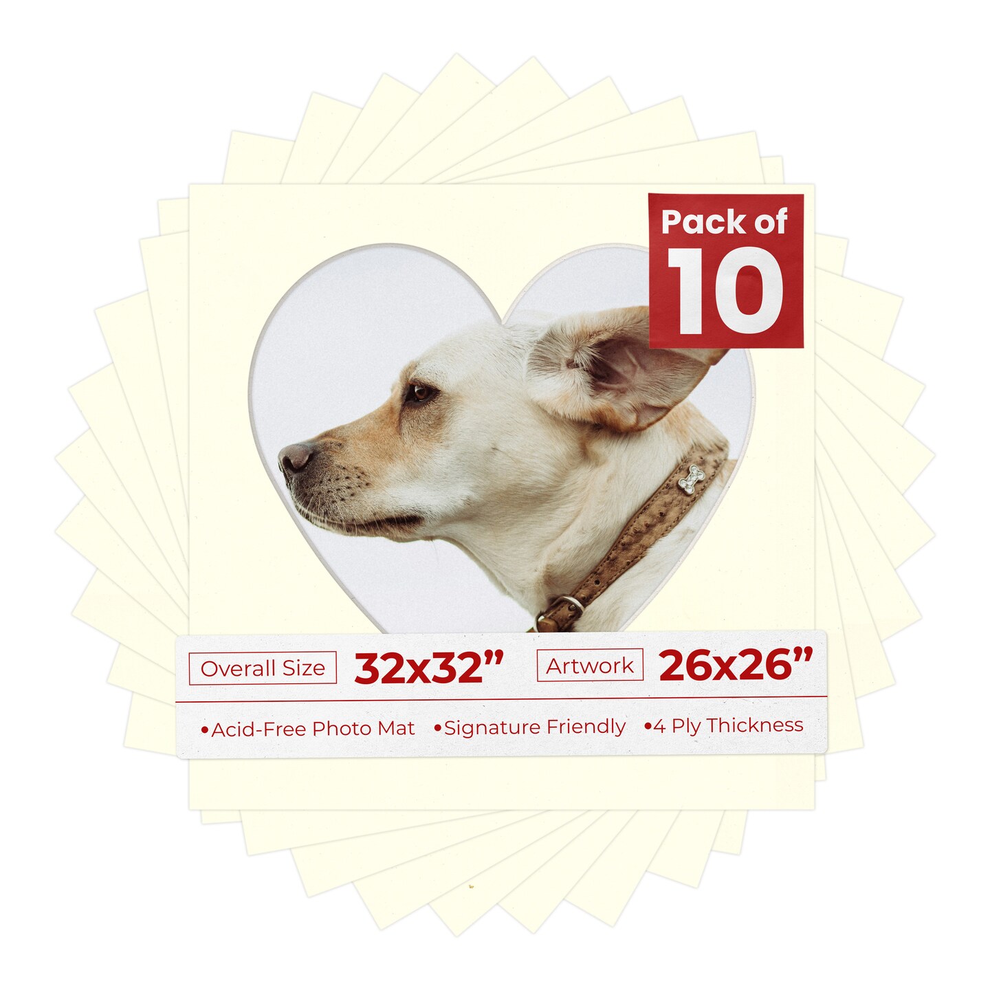Cream Linen Mat Board for 32x32 Frames - Heart Opening for 26x26 Photos ...