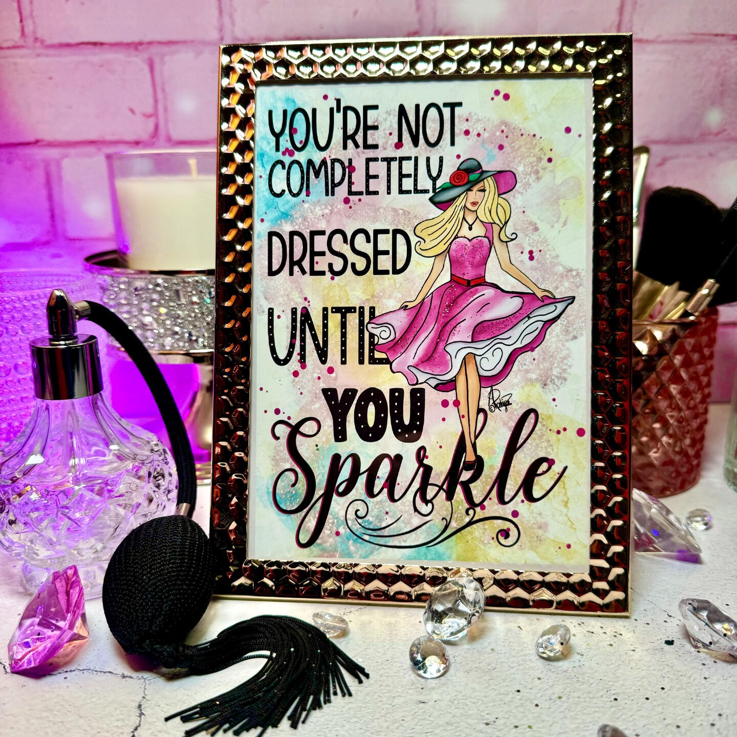 Sparkle Art Print~With Lady In Pink Dress~Original Digital Artwork~Art ...