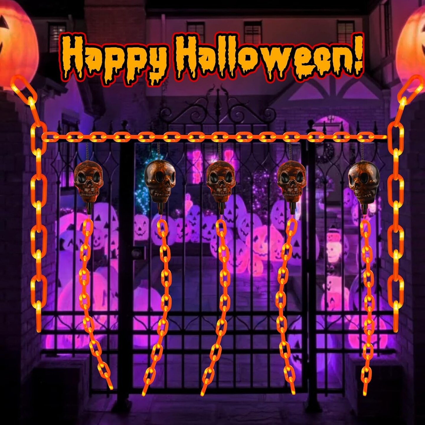 5FT Orange Battery Powered Plastic Chain Lights for Halloween ...