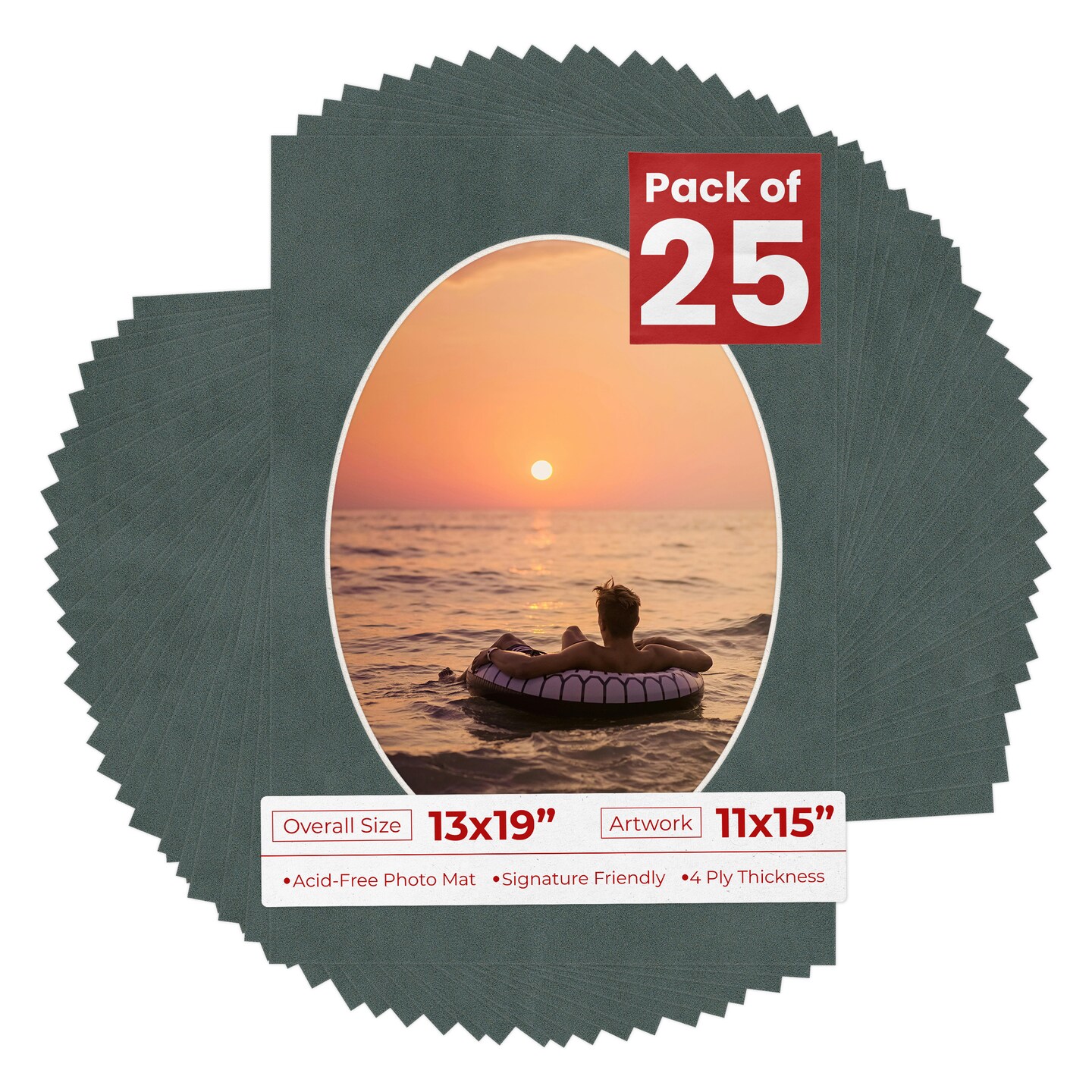 Dark Grey Suede Mat Board for 13x19 Frames - Oval Opening for 11x15 ...