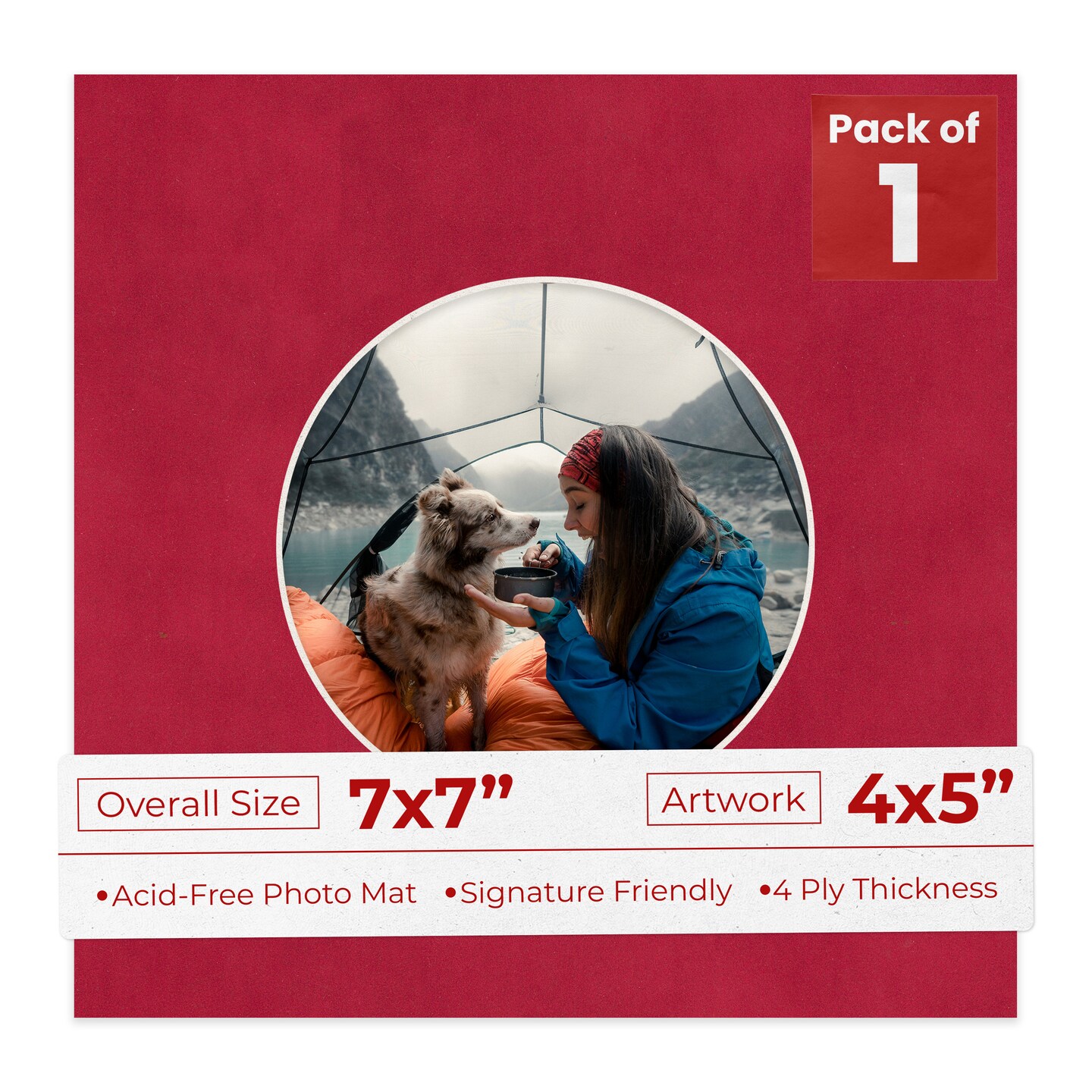 Red Suede Mat Board for 7x7 Frames - Circle Opening for 4x5 Photos ...