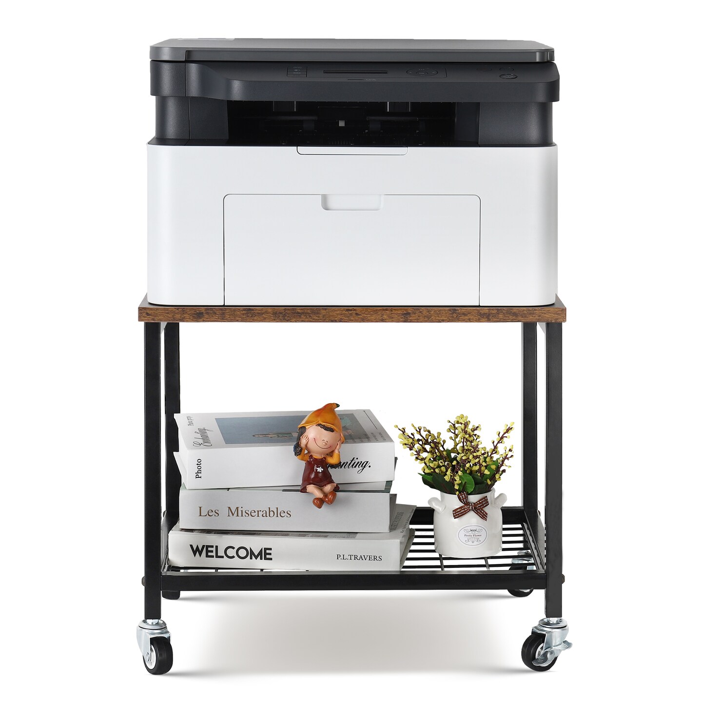 2 Tier Printer Stand with Storage Shelf Wheels Rolling Printer Holder ...