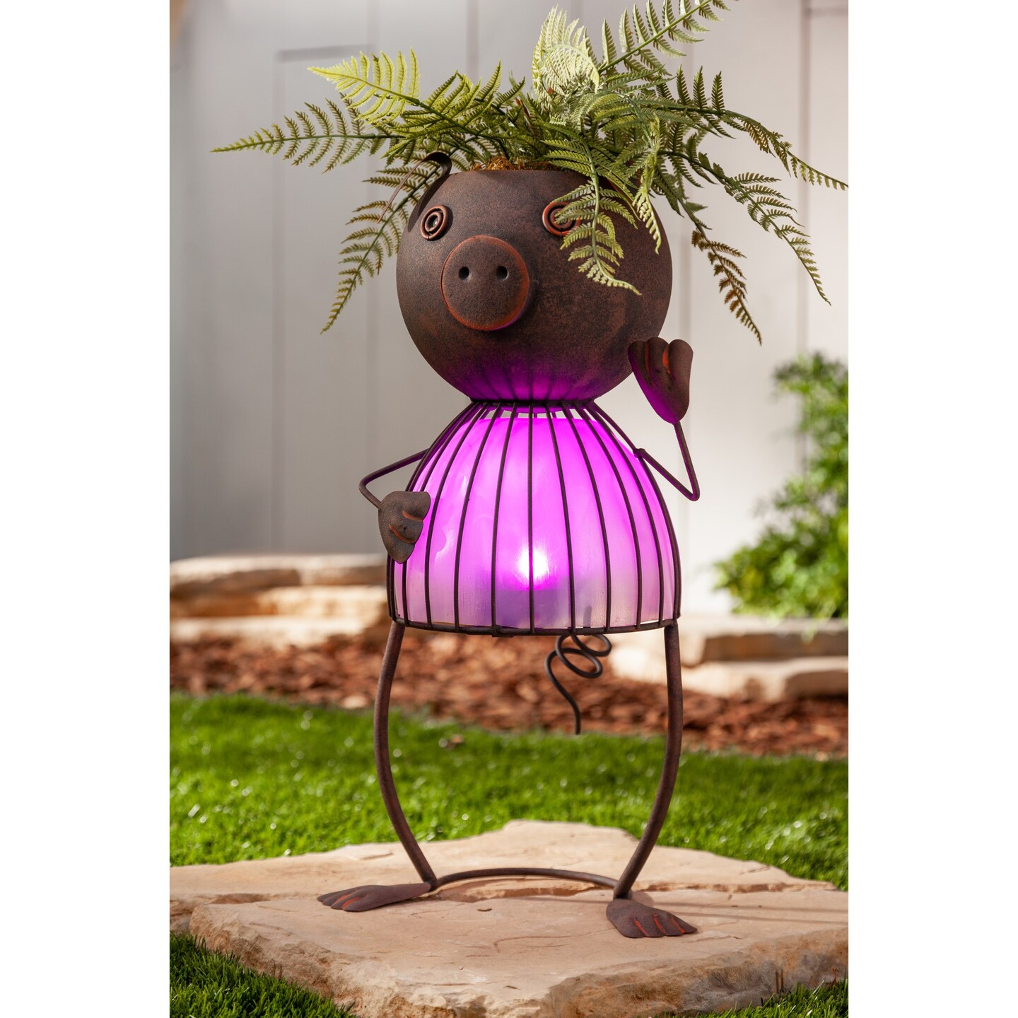 Contemporary Home Living LED Solar Powered Outdoor Pig Garden Planter ...