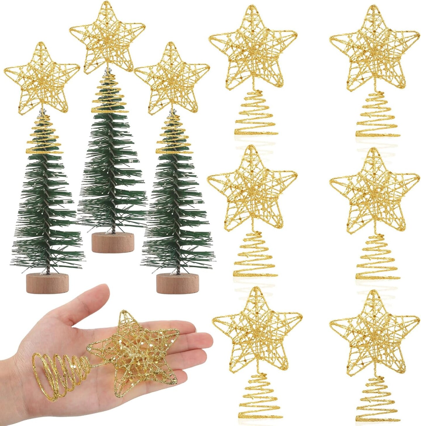 6 Pieces Mini Christmas Tree Star Toppers Glittered Xmas Tree Topper 4 ...