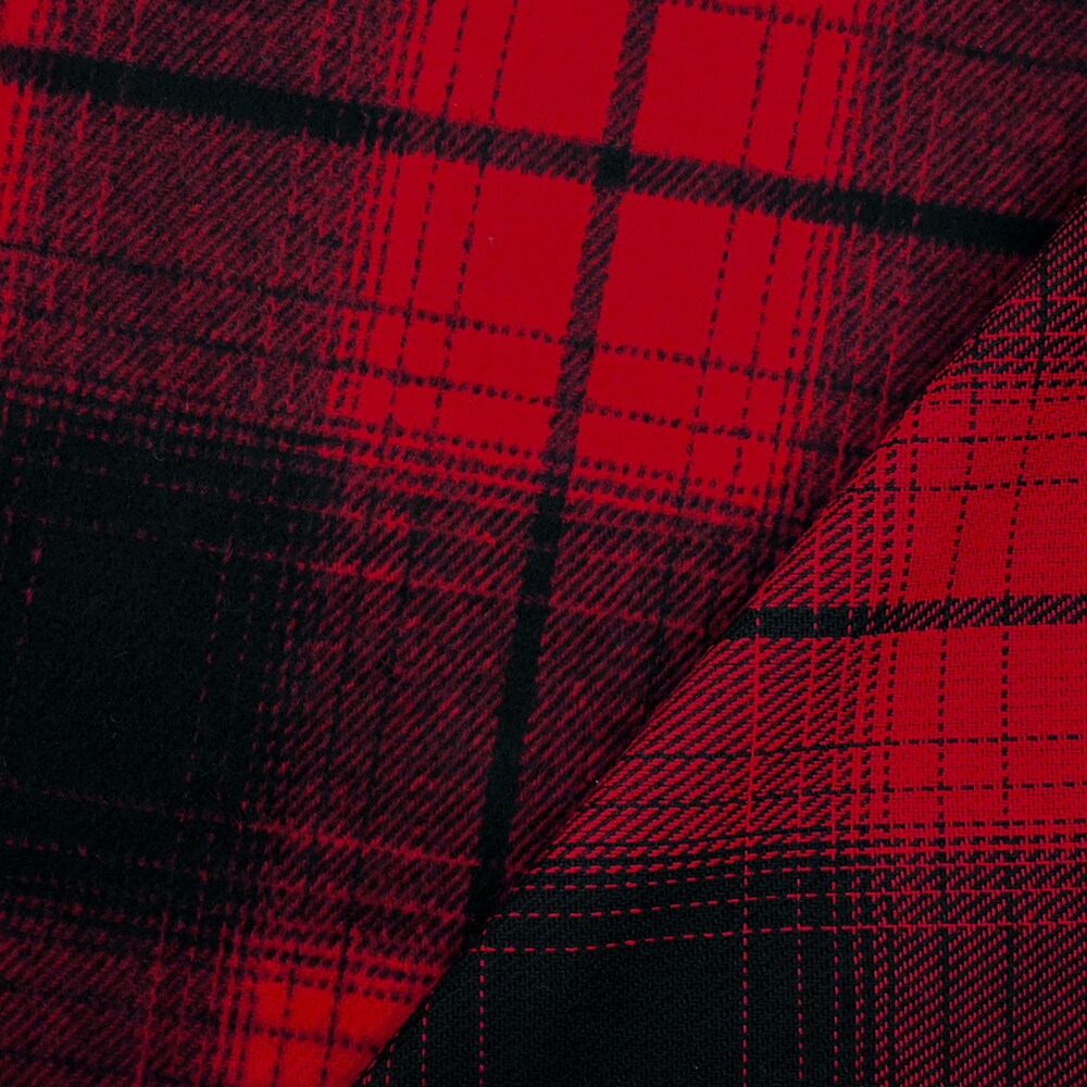 Black-Red Melton Poly Wool Single Sided Brush Plaid Woven Jacketing ...