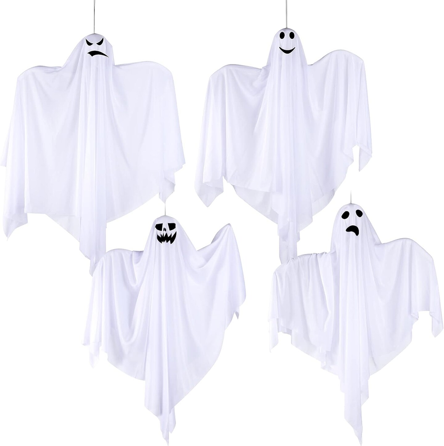 4 Pack Halloween Hanging Flying Ghost Decorations – 2 Sizes Cute ...