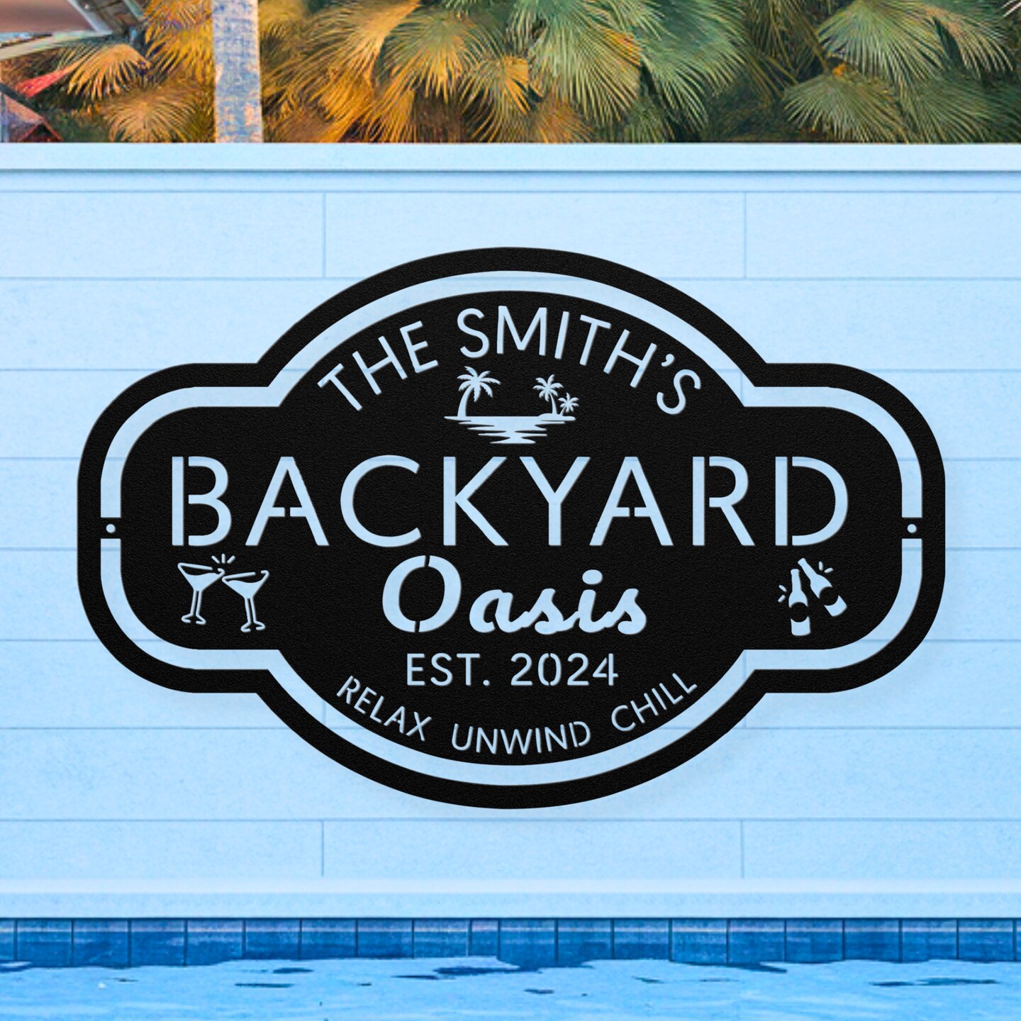 Beach House Sign Decorative Backyard Oasis Metal Personalized Family ...