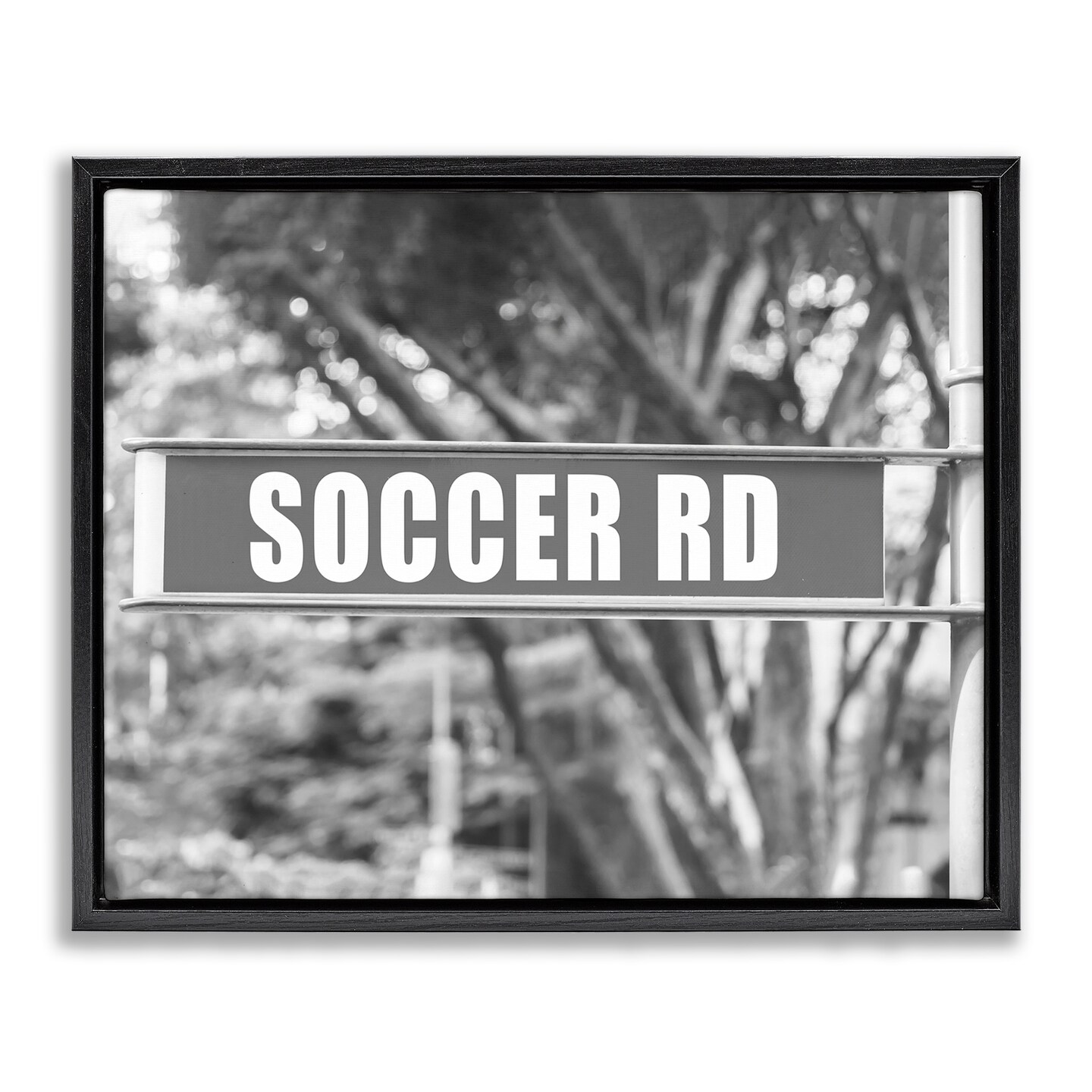 Stupell Industries Soccer Road Sign Framed Floater Canvas Wall Art ...