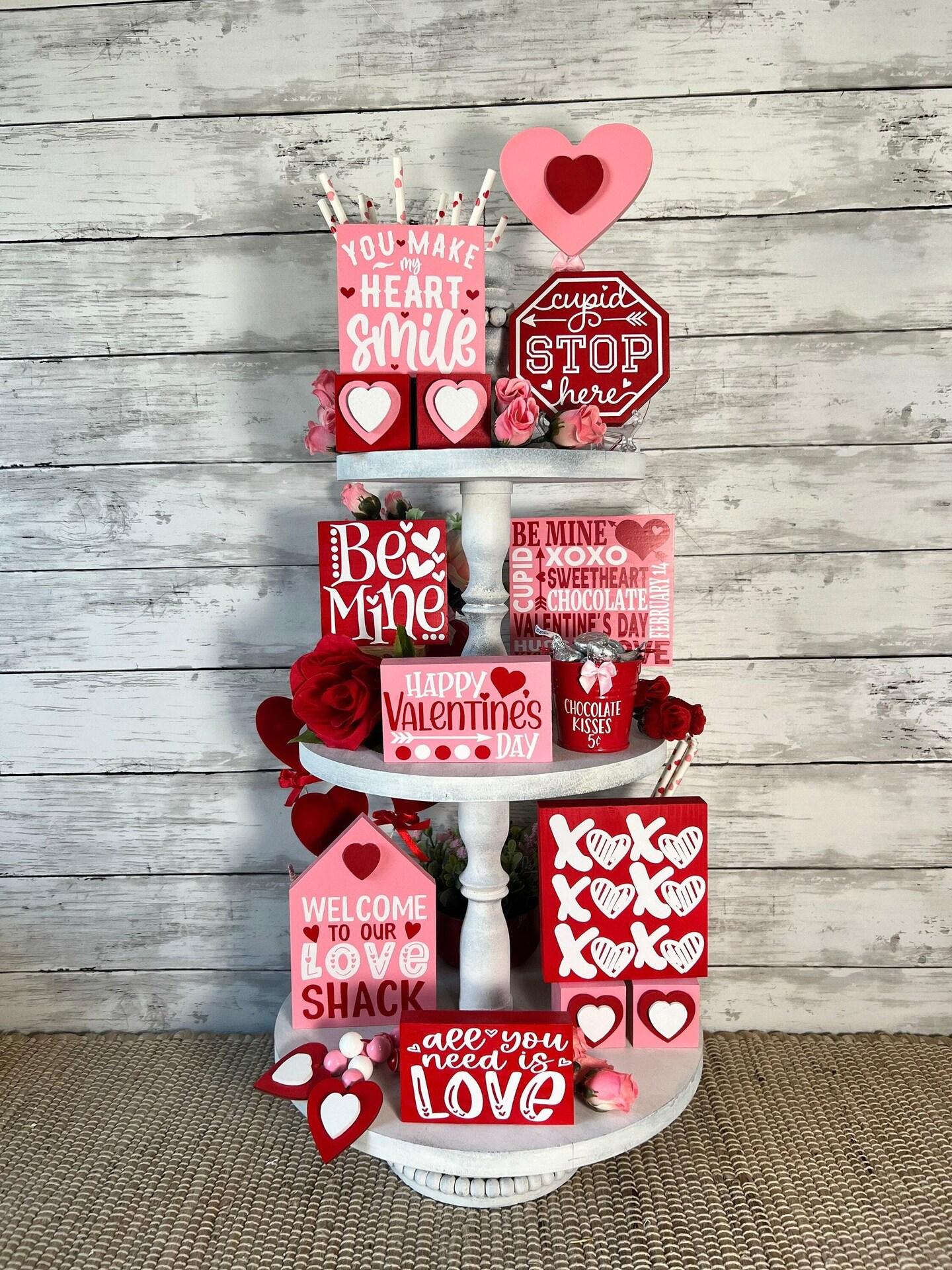 Valentines Day Tiered Tray Decor, Tiered Tray Bundle, Red and Pink ...