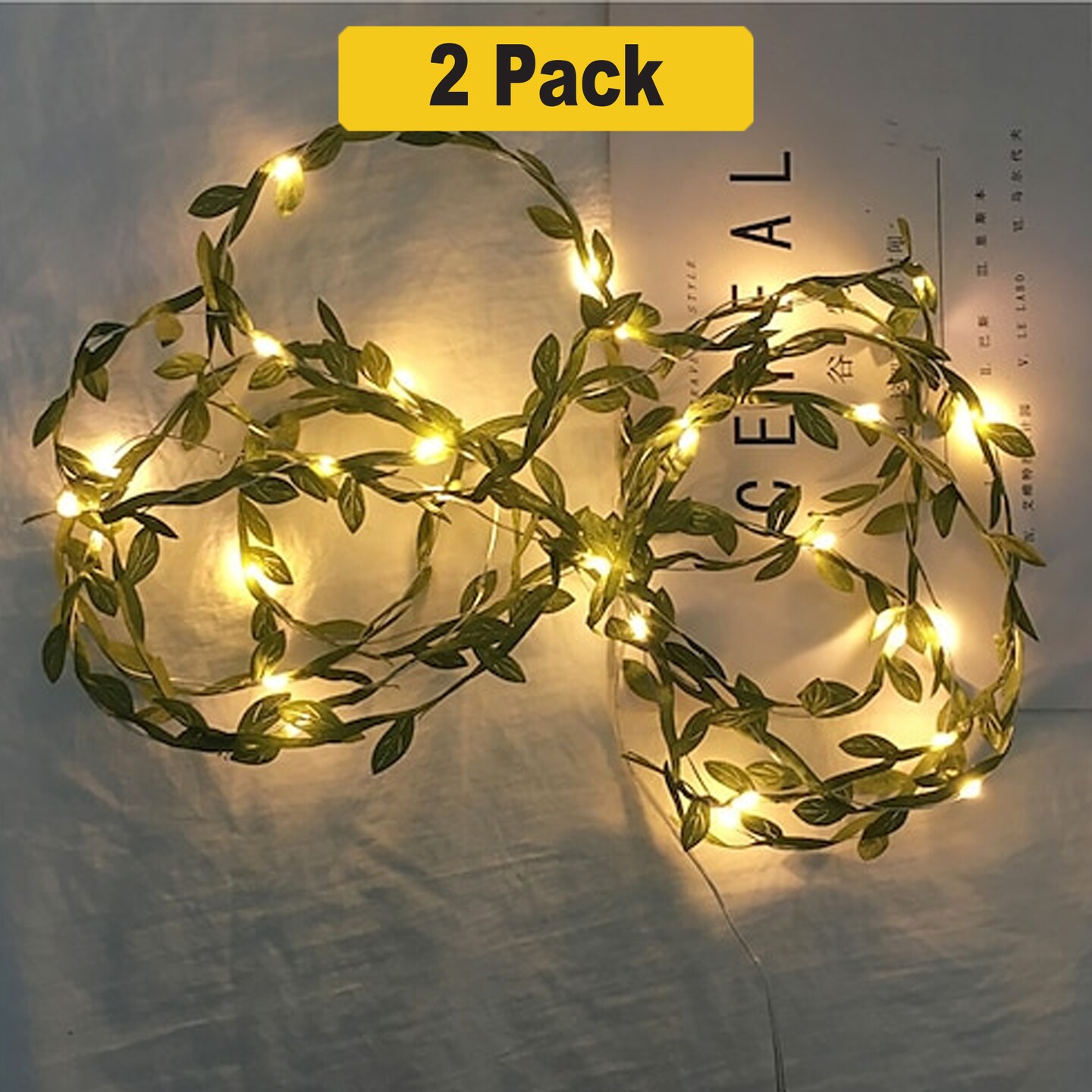 Lush 20 LED Plant Leaf String Lights — Battery Operated with Copper ...