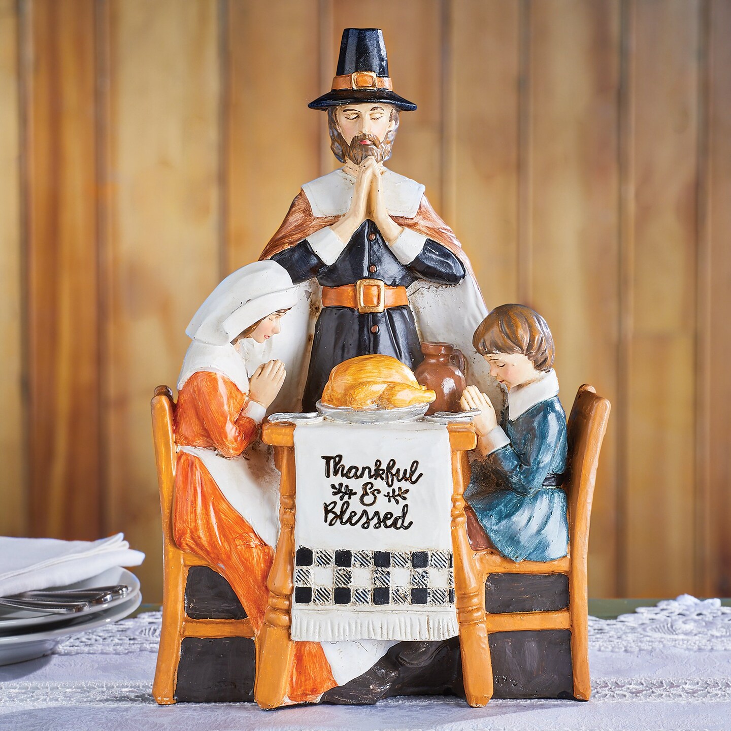 Collections Etc Hand-Painted Blessed Thanksgiving Tabletop Figurine ...