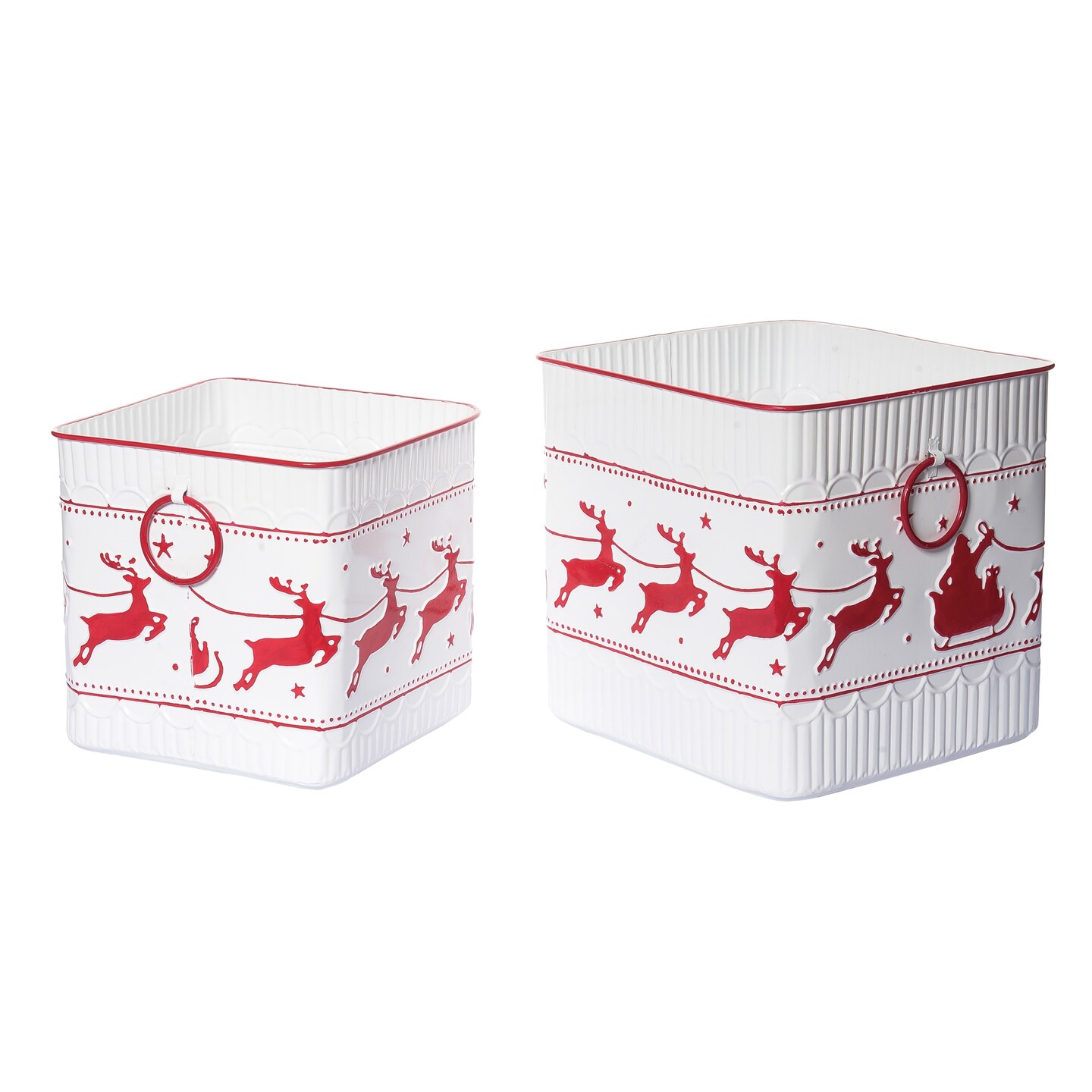 Metal White Christmas Santa Sleigh Containers Set of 2 | Michaels