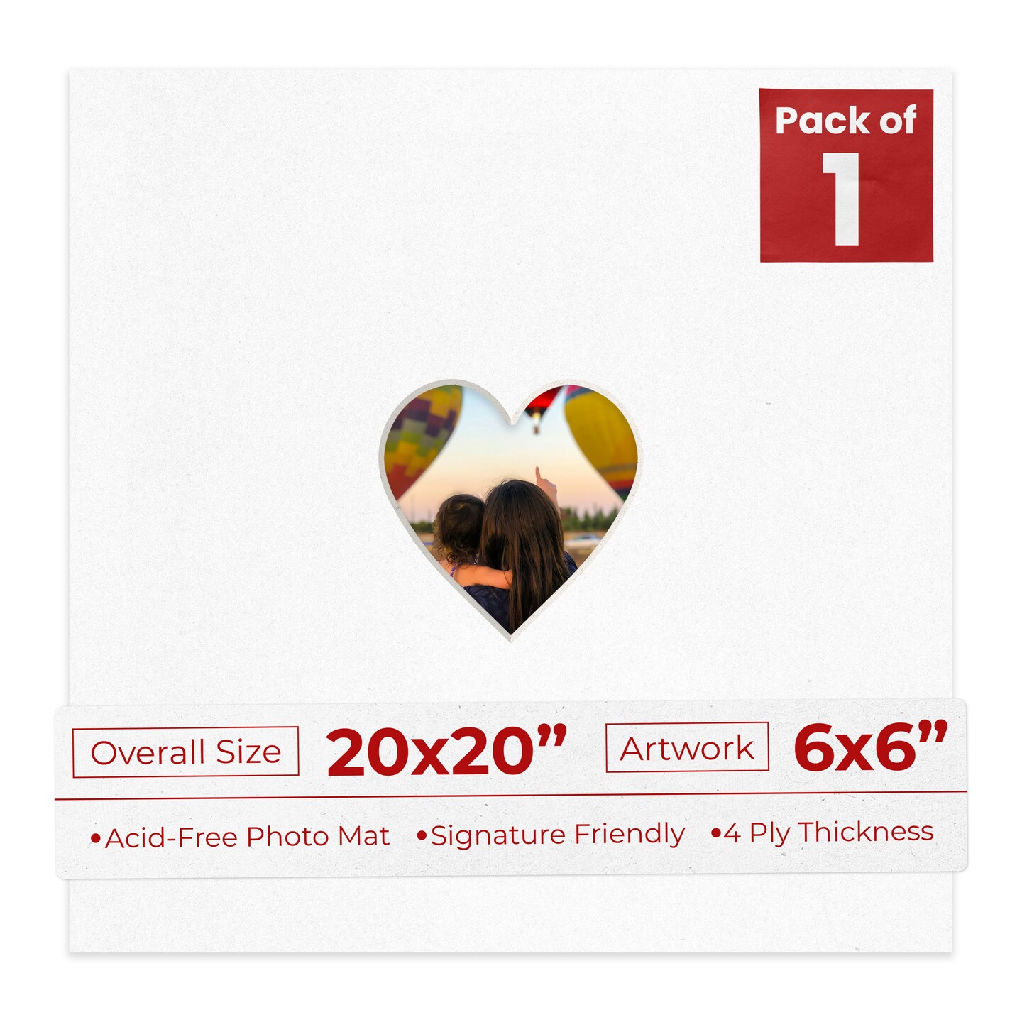 White with Black Core Mat Board for 20x20 Frames - Heart Opening for ...