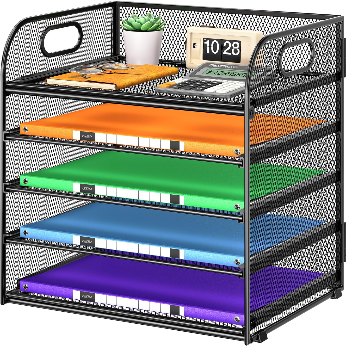 5 Tier Paper Organizer with Handle, Metal Mesh Desk Organizer File ...