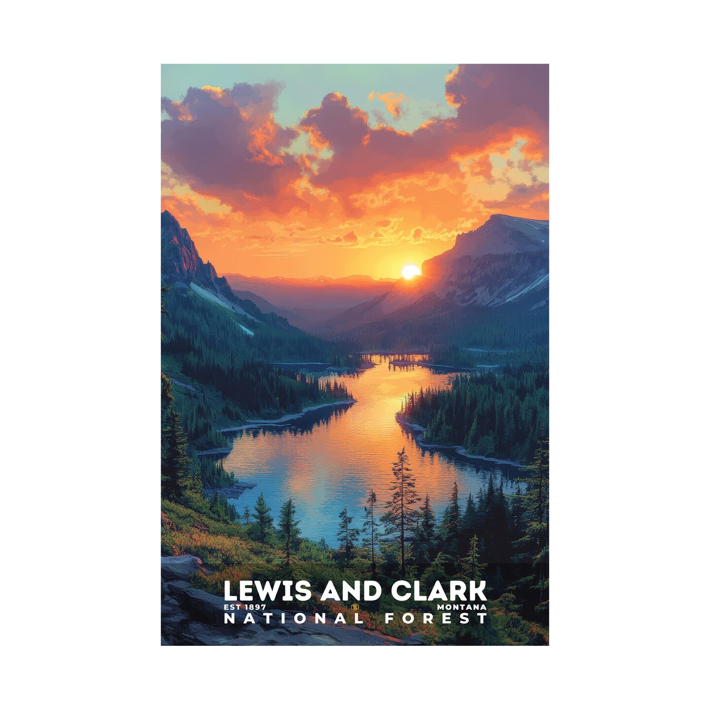Lewis and Clark National Forest Poster, Travel Art, Office Poster, Home ...