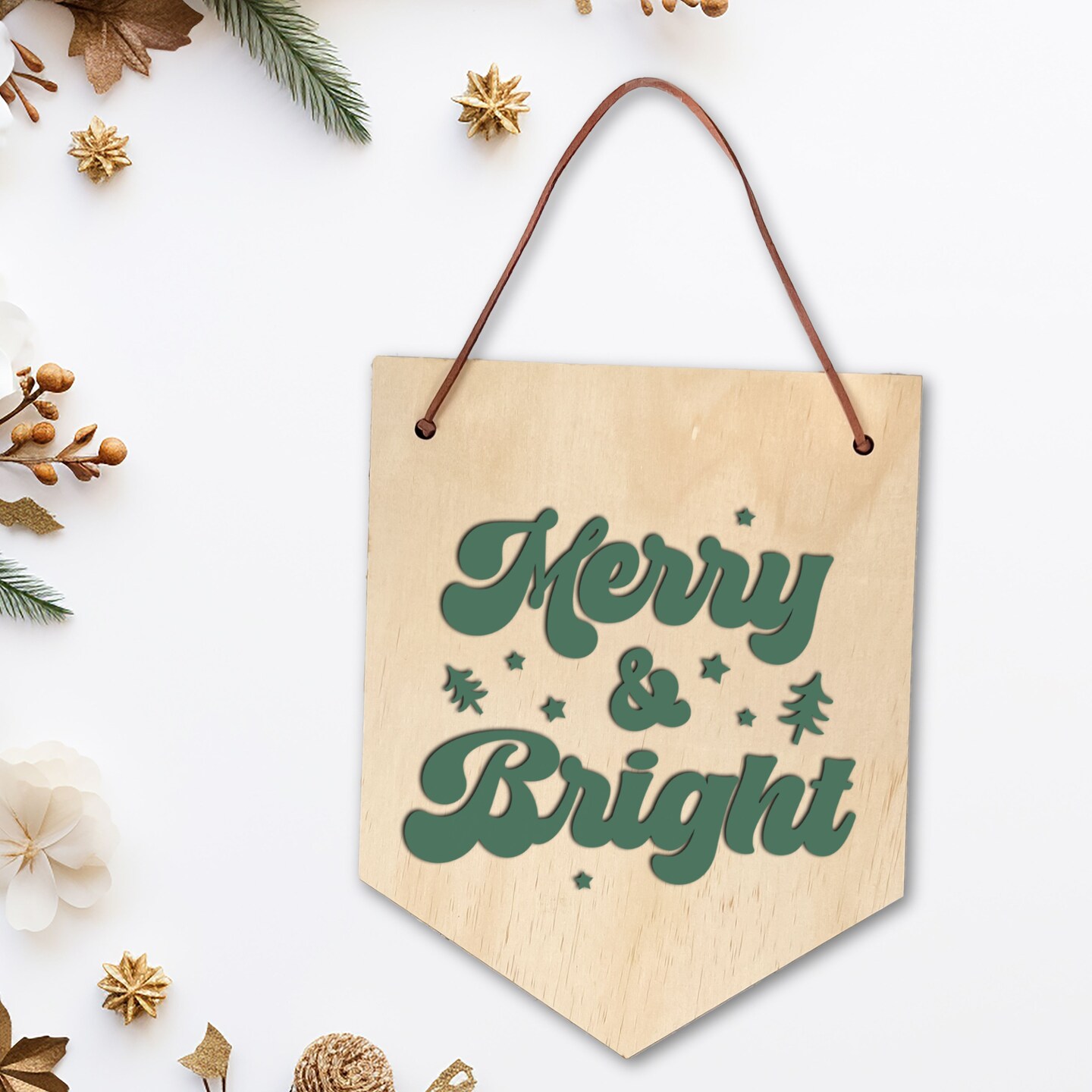 Merry and Bright Christmas 3D Wooden Hanging Sign Christmas Rustic Wood ...