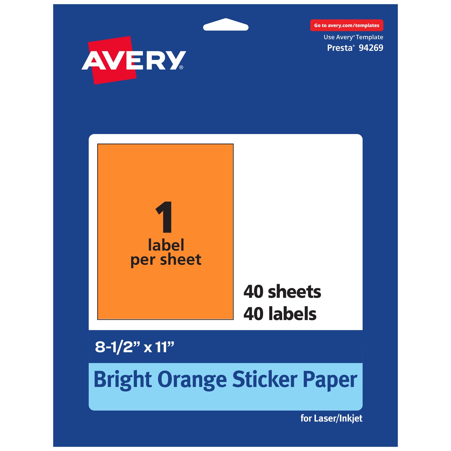 Avery Bright Orange Sticker Paper, 8.5" x 11" Rectangle | Michaels