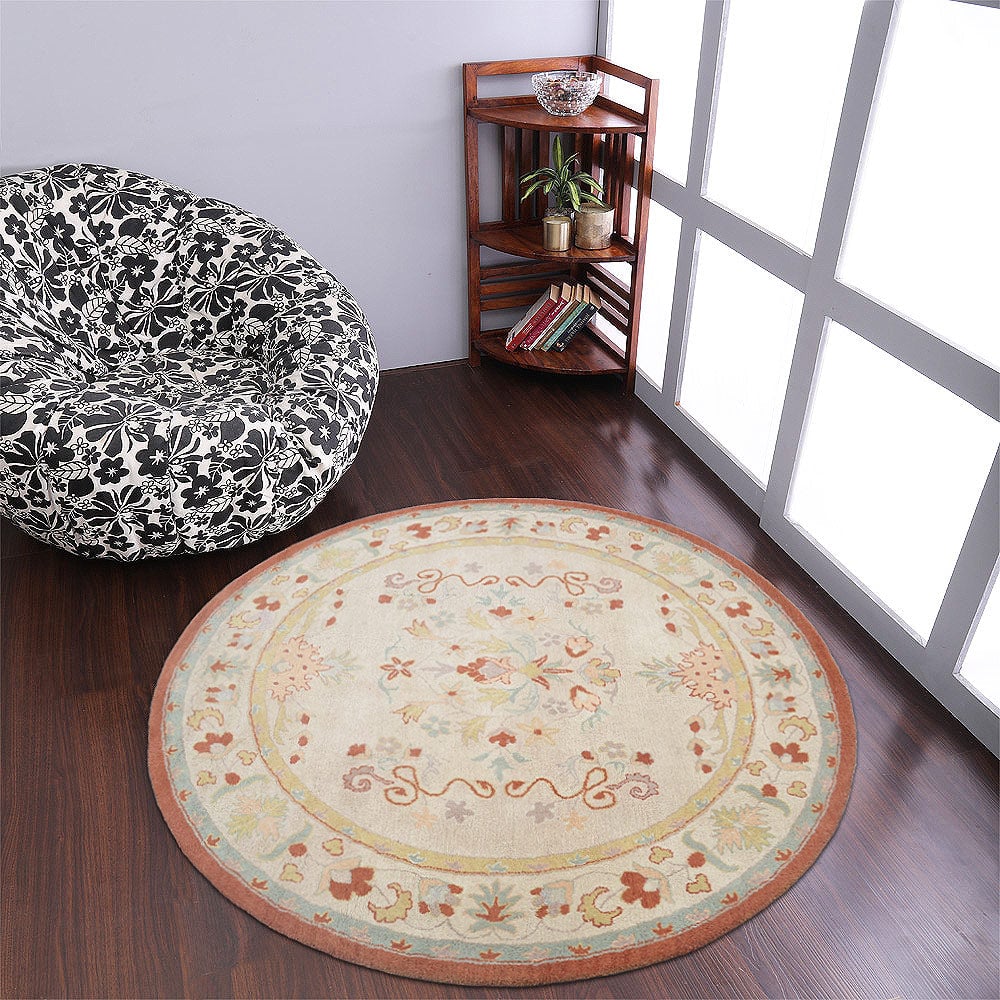 Hand Tufted Wool 6X6 Round Area Rug Oriental Cream Beige K00635 | Michaels