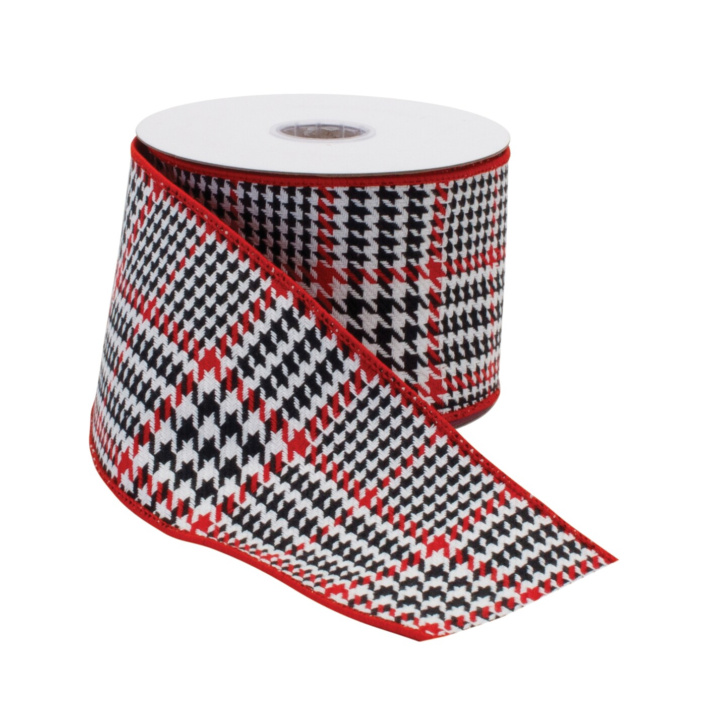 Melrose Houndstooth Plaid Wired Christmas Craft Ribbon - 4" x 10 Yards ...