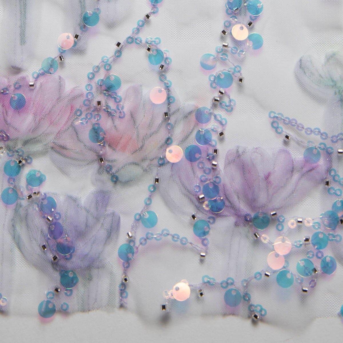 1 Yard Romantic Ribbon Tulle Lace Fabric Embroidered with Sequins and ...