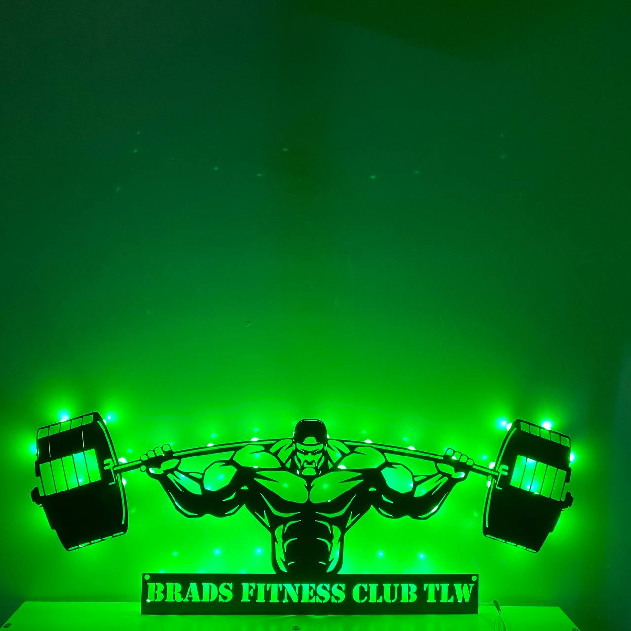 Custom Powerlifting Workout Metal Wall Art LED Light, Barbell Metal ...