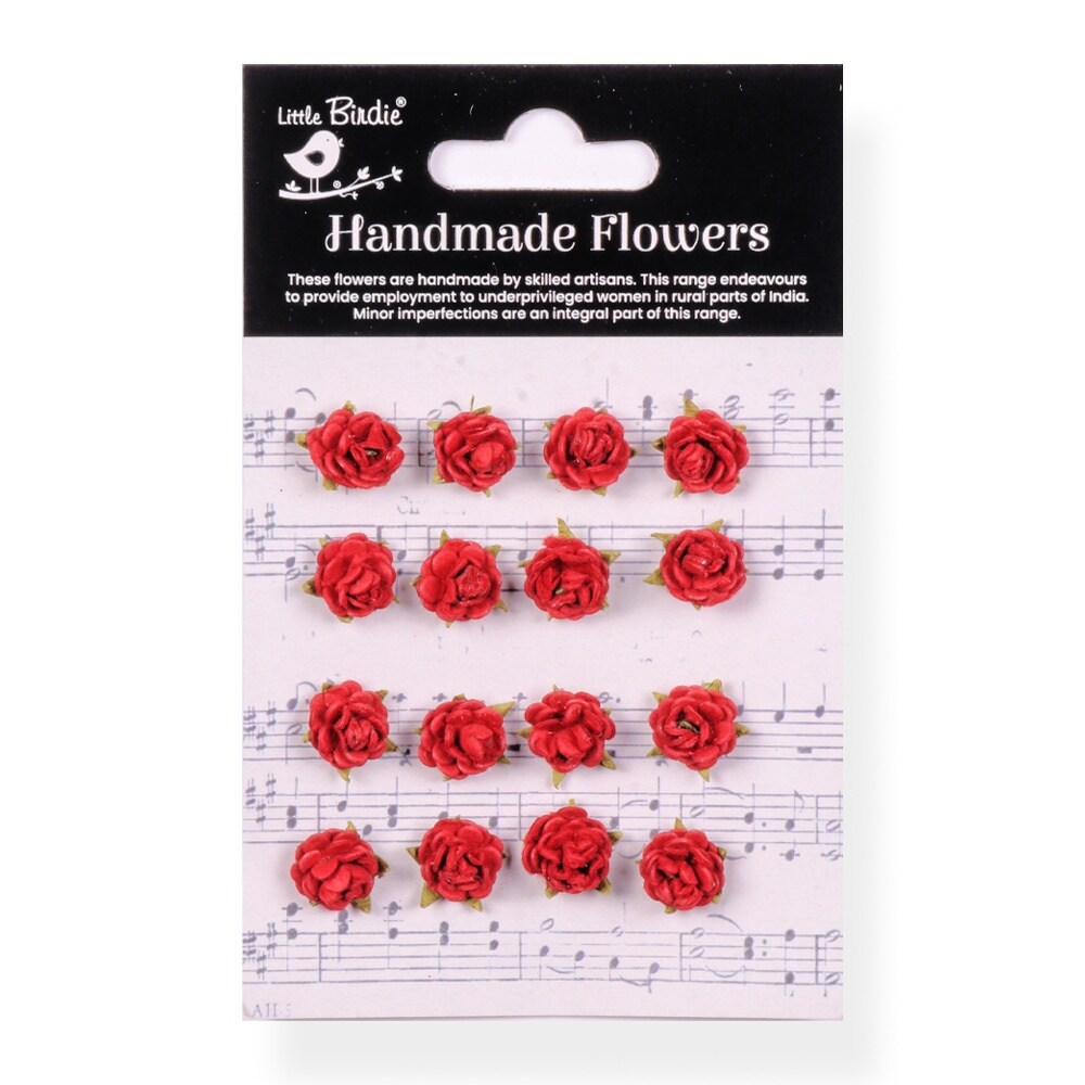 Little Birdie Beaded Micro Roses Paper Flowers 16/Pkg-Cardinal Red ...