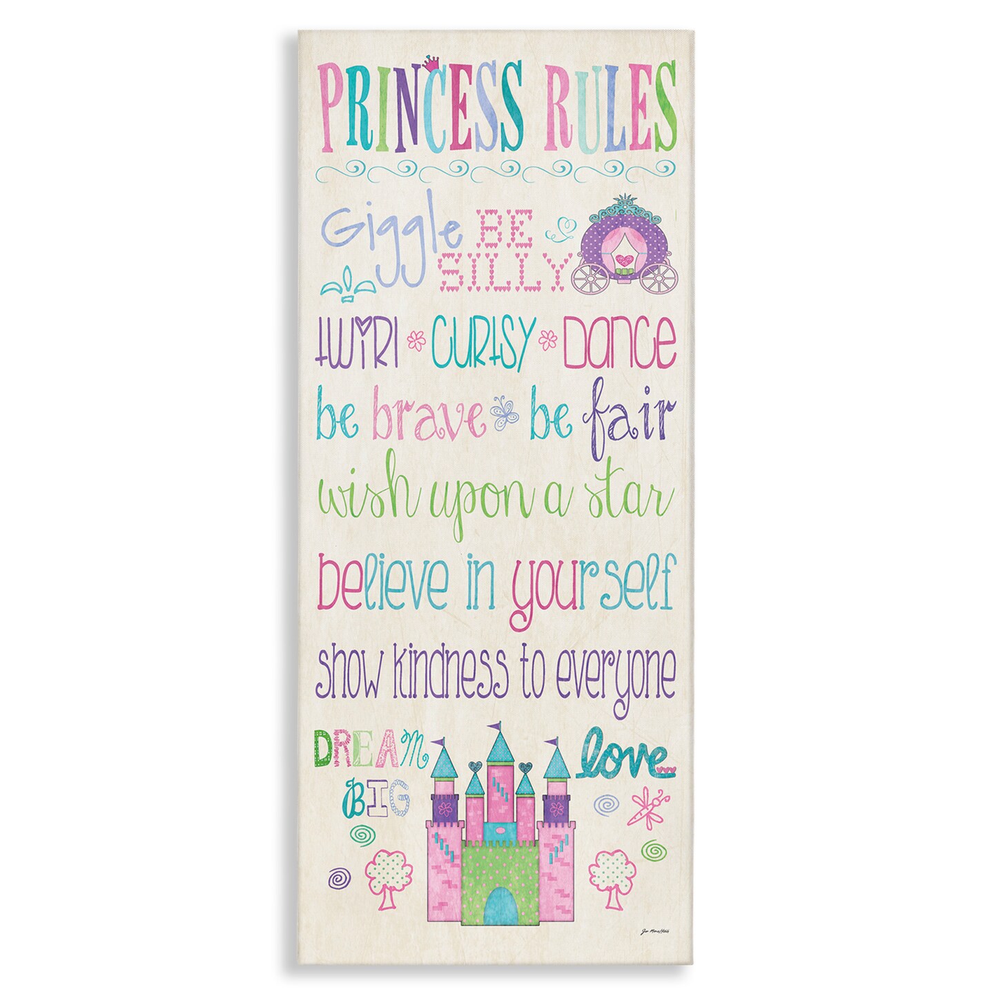 Stupell Industries Princess Rules With Castle & Carriage Canvas Wall ...