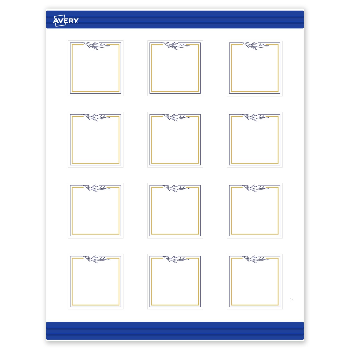 Avery Printable Square Cards, Gold & Navy Border with Florals, 2" x 2 ...