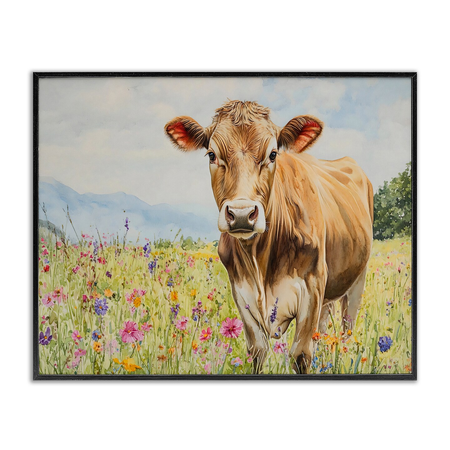Stupell Industries Brown Swiss Cow in Meadow Framed Giclee By Franklyn ...