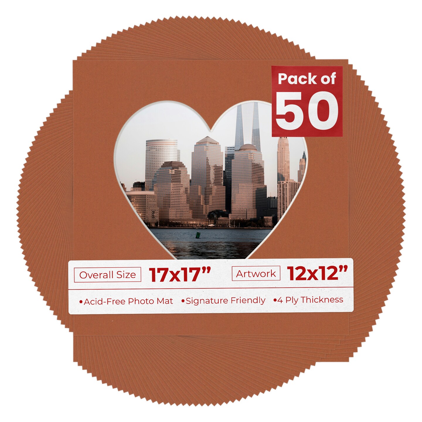 Terra-cotta Red Mat Board for 17x17 Frames - Heart Opening for 12x12 ...