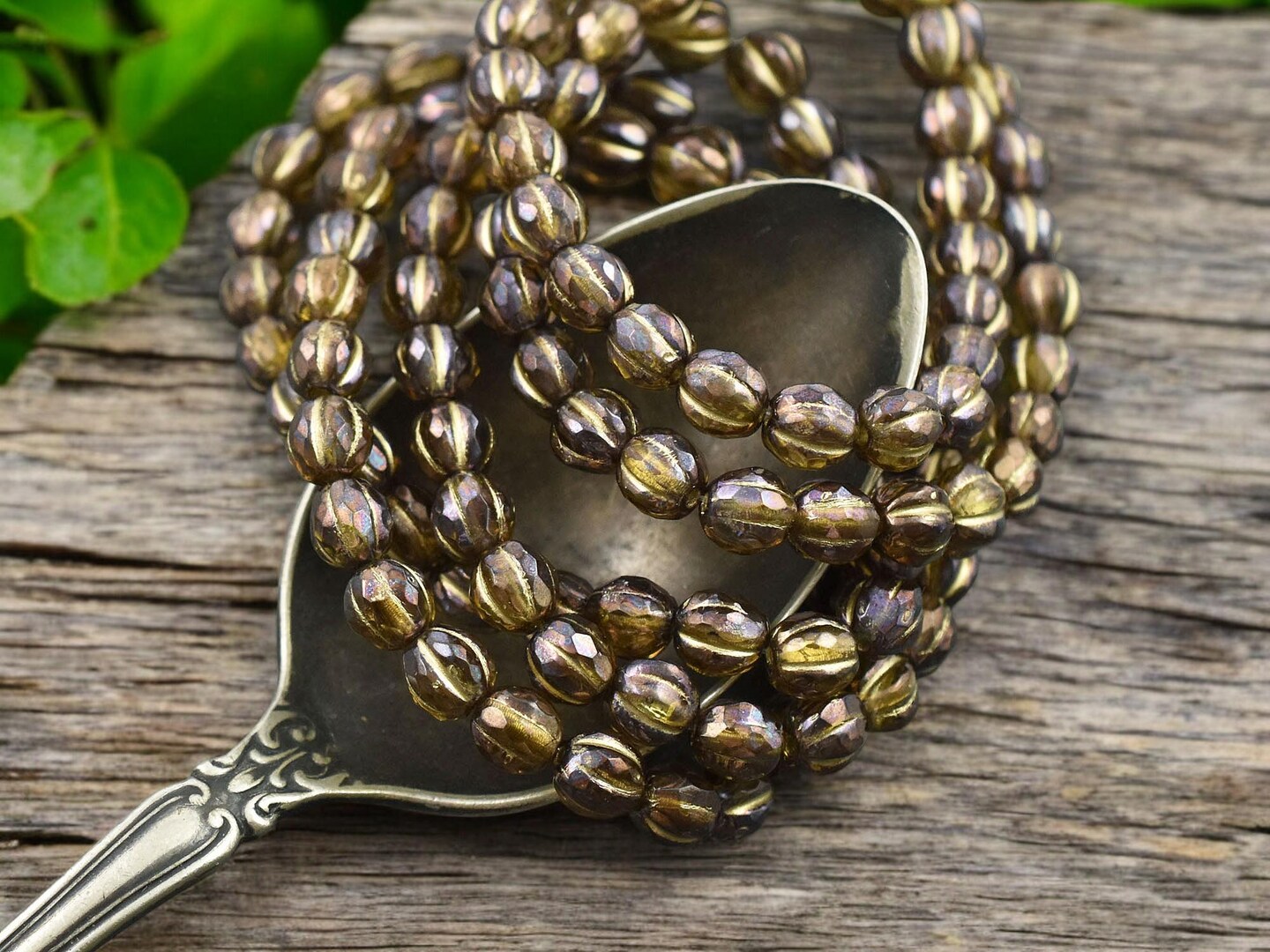 *25* 6mm Gold Washed Green Olive Luster Faceted Round Melon Beads ...