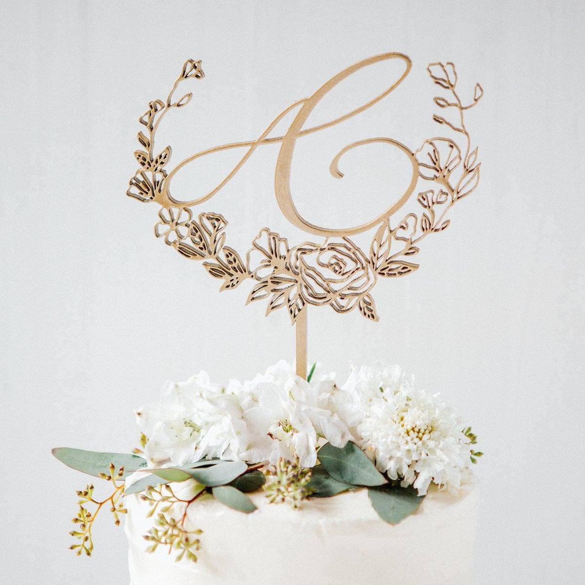 Custom Cake Topper -Floral Monogram Wedding Cake Topper-Laser Cut ...