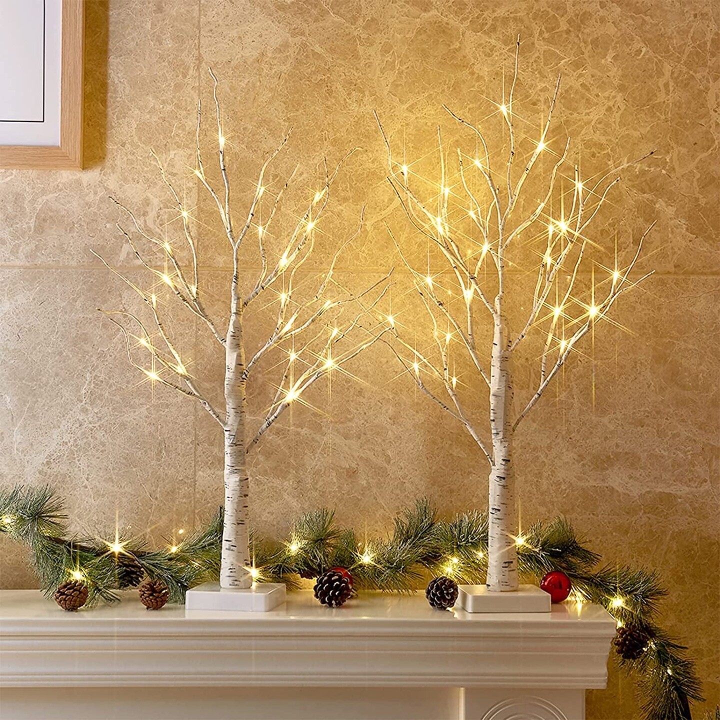 Christmas Decorations Indoor, 2 FT Birch Tree with LED Lights, Fairy ...