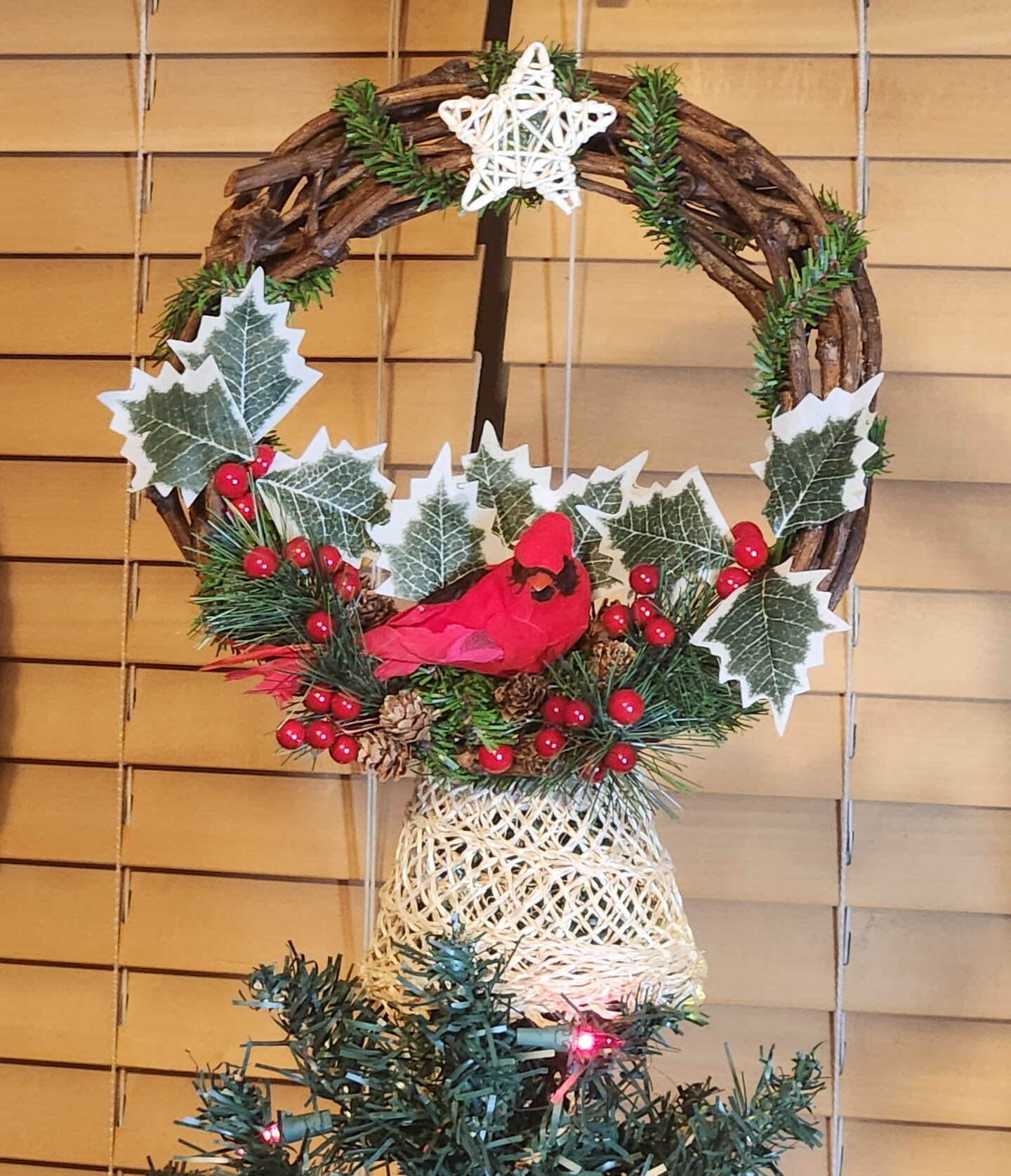 Cardinal Grapevine Wreath Christmas Tree Topper | MakerPlace by Michaels Cardinal Grapevine Wreath Christmas Tree Topper | MakerPlace by Michaels