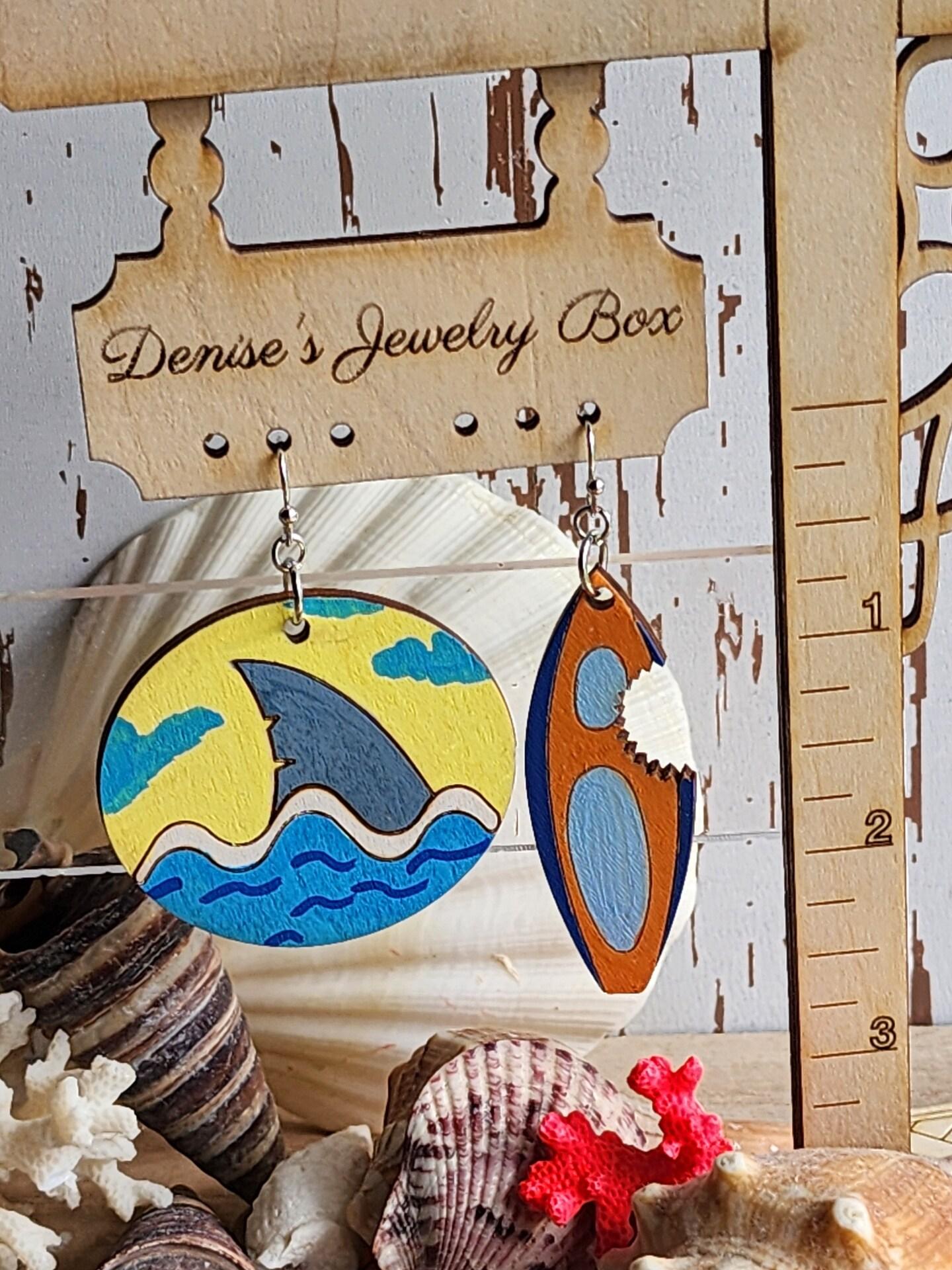 Shark Bite Earrings| Hand painted | Wood | MakerPlace by Michaels