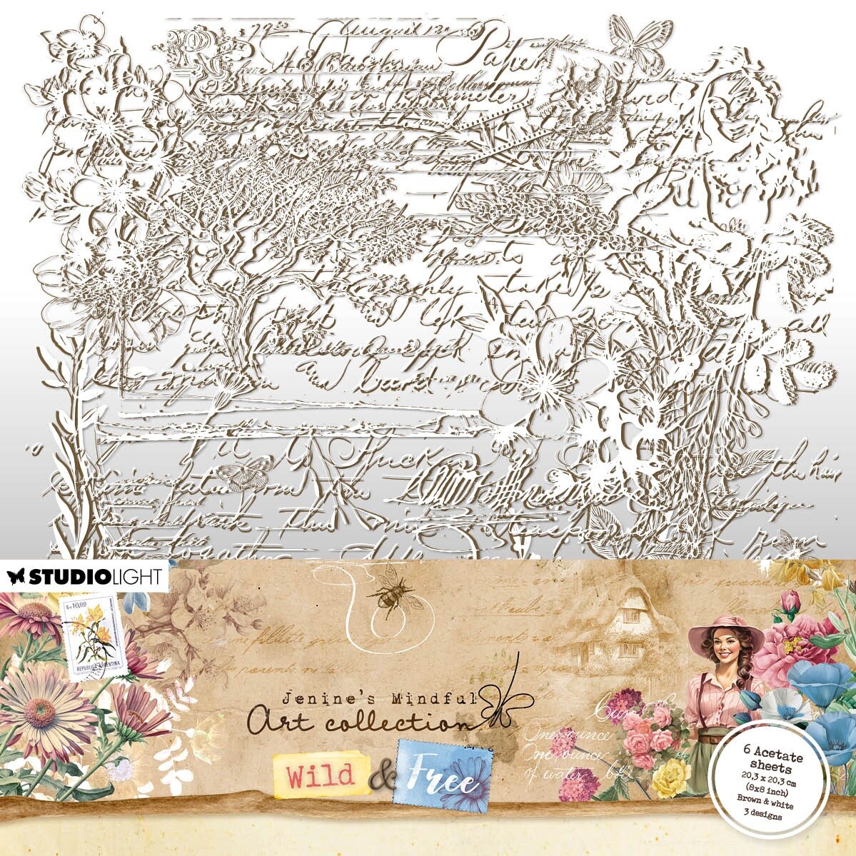 Jenine's Mindful Art Wild & Free Acetate Sheets-Nr.06, White & Brown ...