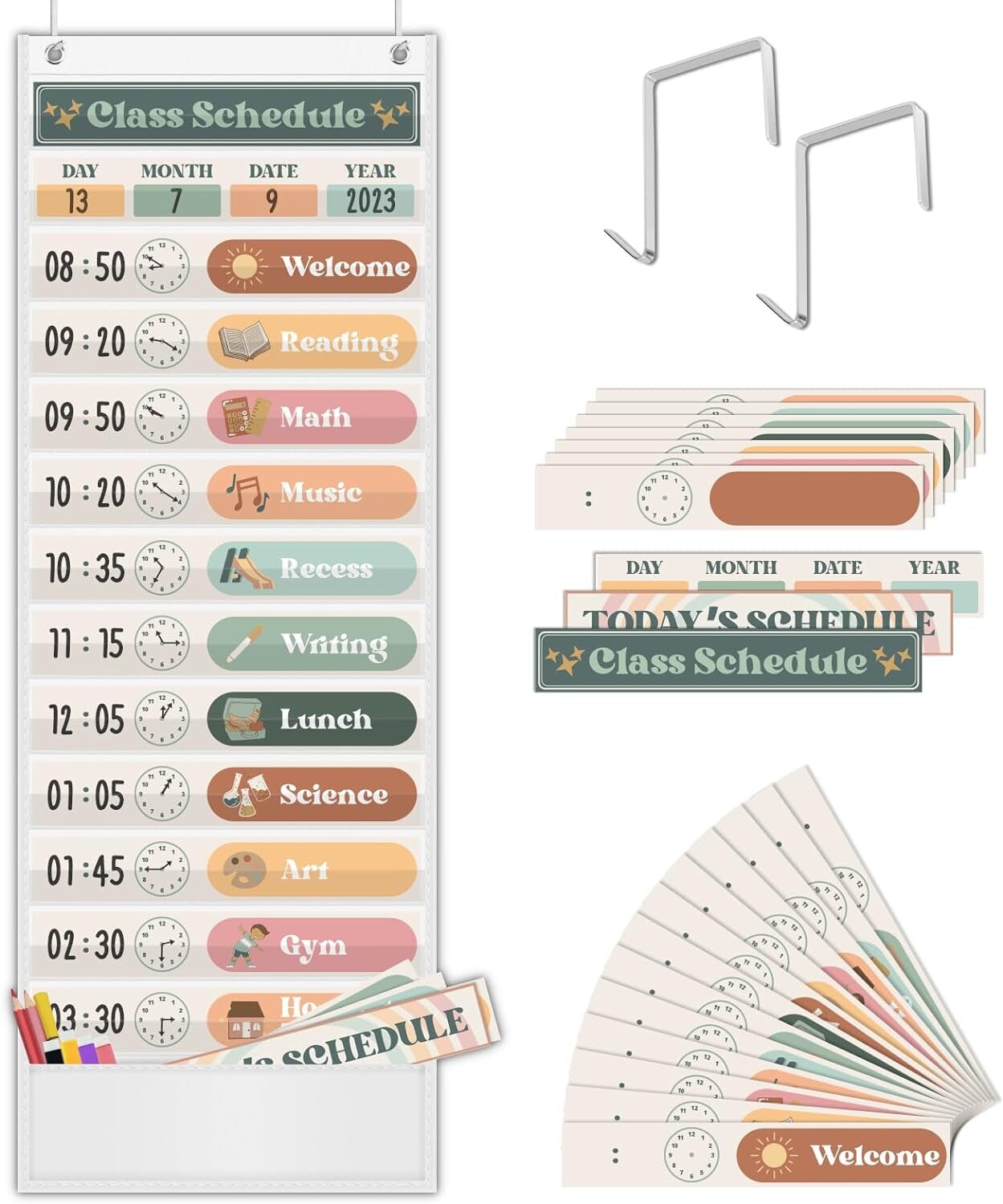 BOHO Daily Schedule Pocket Chart for Classroom with 24 Cards，Welcome ...