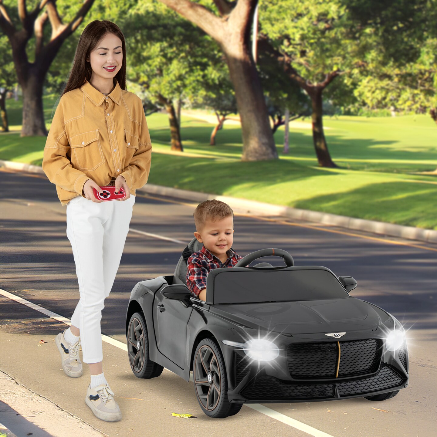 12V Powered Car Kids Ride-on Racer Car Licensed Bentley Bacalar-Black ...