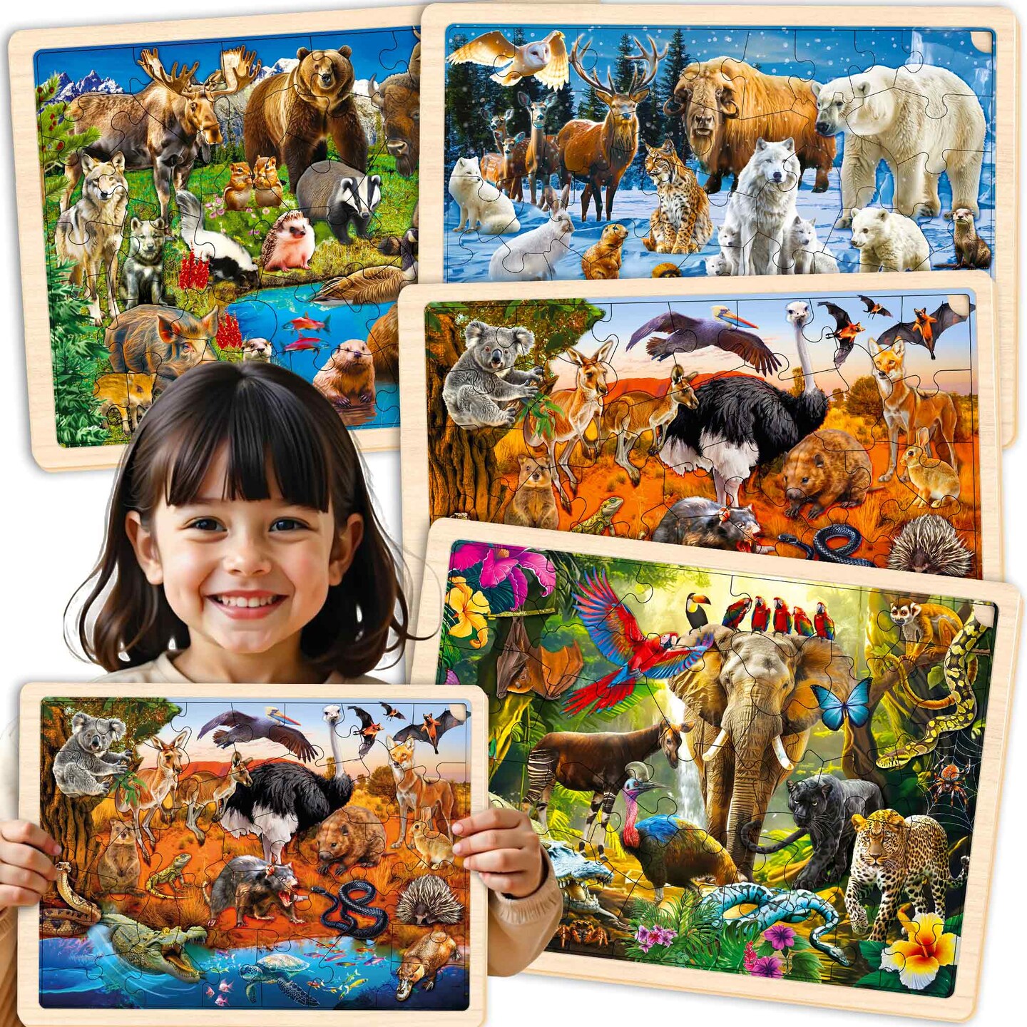 4 Set 36 Pcs Wooden Puzzles for Kids | Polar & Tropical Animals | Michaels