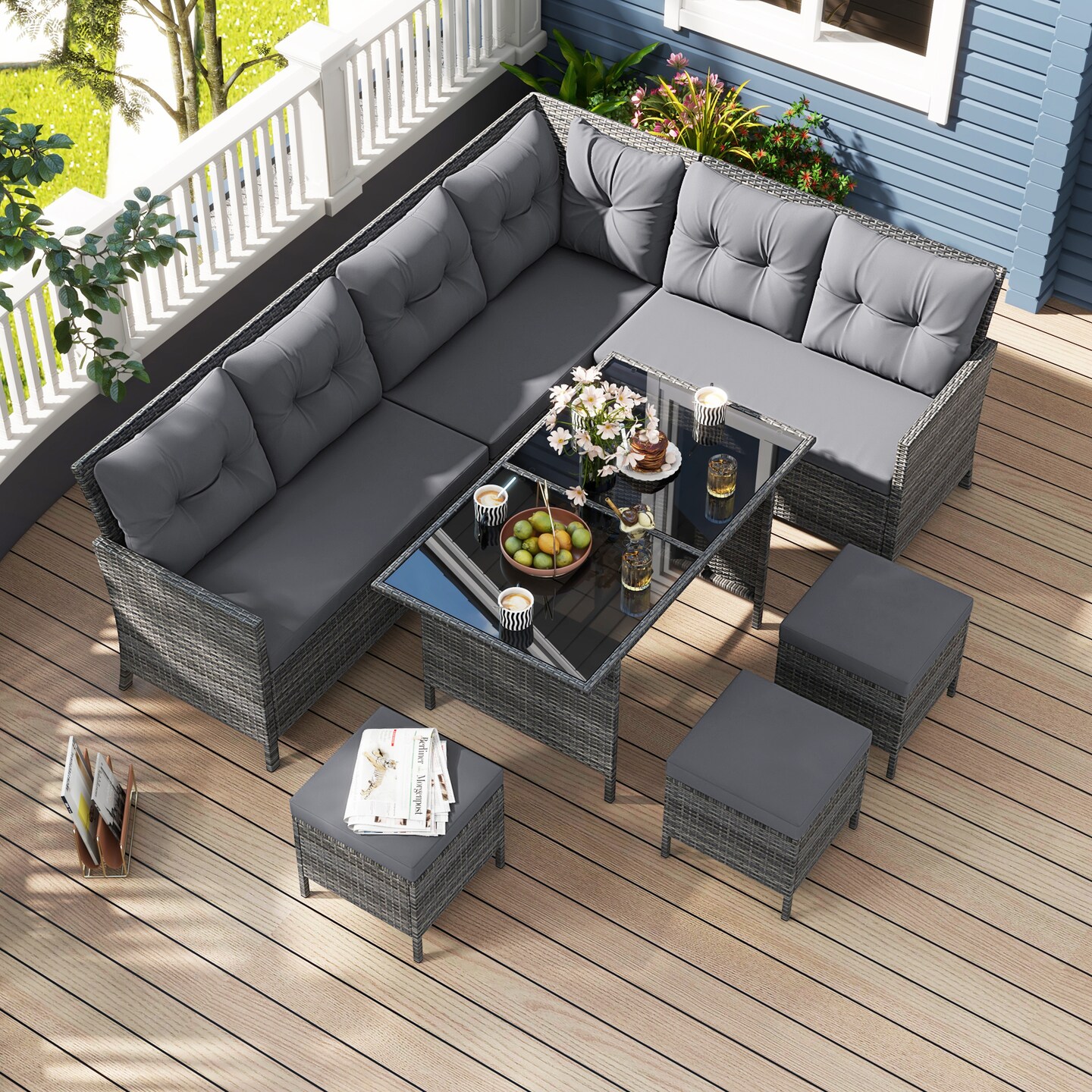 Outdoor Patio Dining Set with Soft Cushions and Glass Table | Michaels