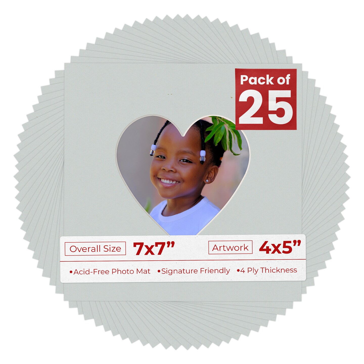 Gray Mat Board for 7x7 Frames - Heart Opening for 4x5 Photos, Color ...