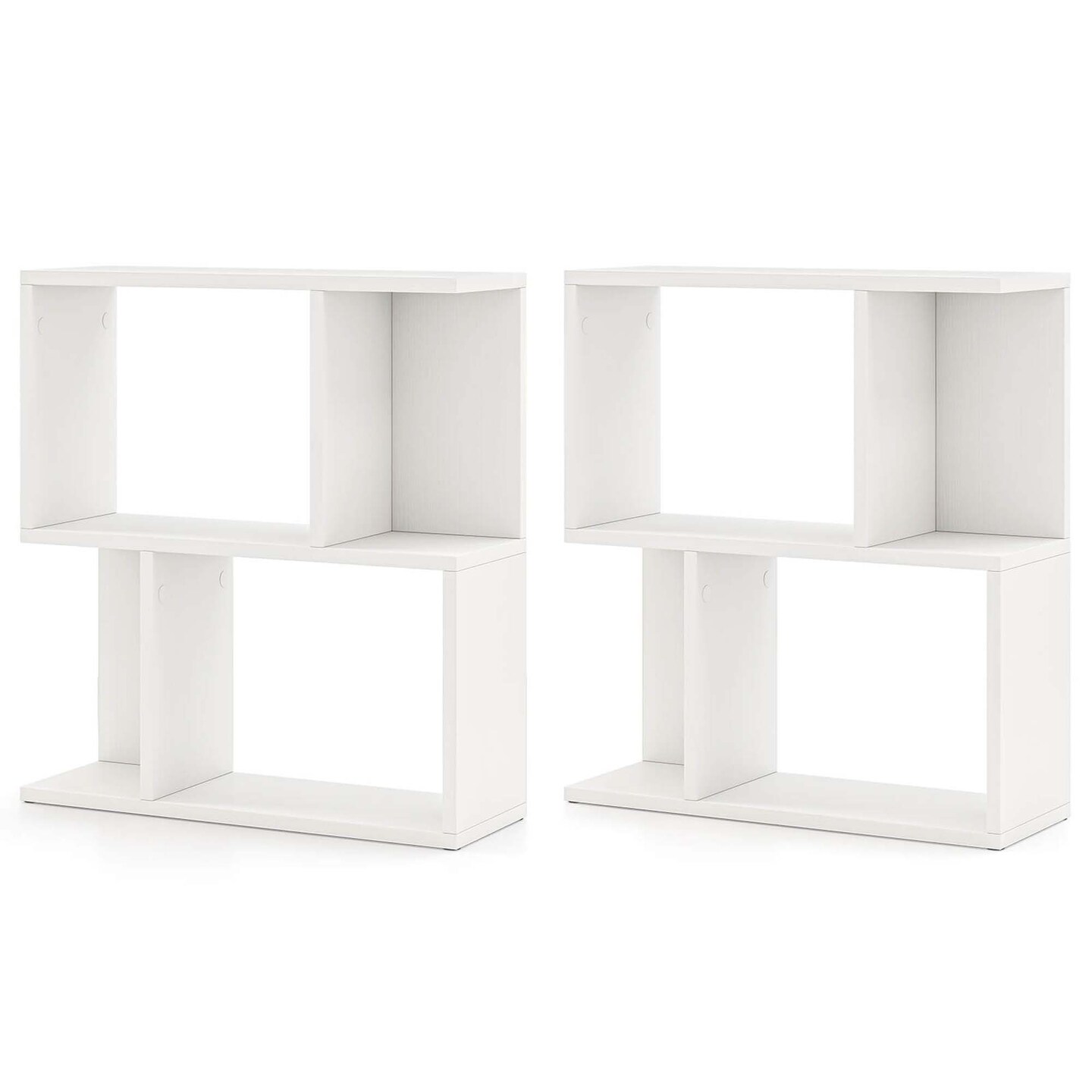 Costway 1/2 PCS 3-Tier Bookshelf Geometric Bookcase Side Table with ...