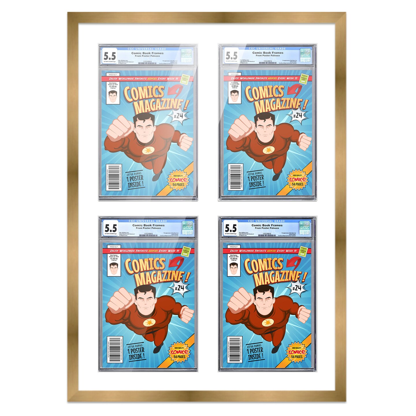 Comic Book Frame with Mat for 4 Graded Comics - Bronze Wood Comic Frame ...
