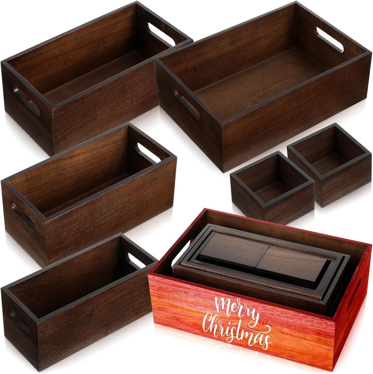 Set of 6 Wood Storage Boxes with Handles | Michaels