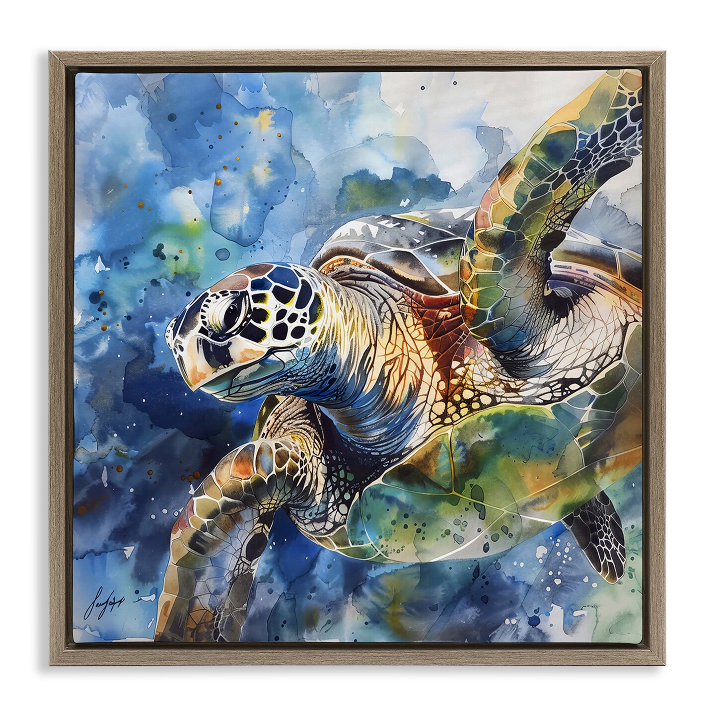 Stupell Industries Watercolor Turtle Impression Floating Frame By LSR ...