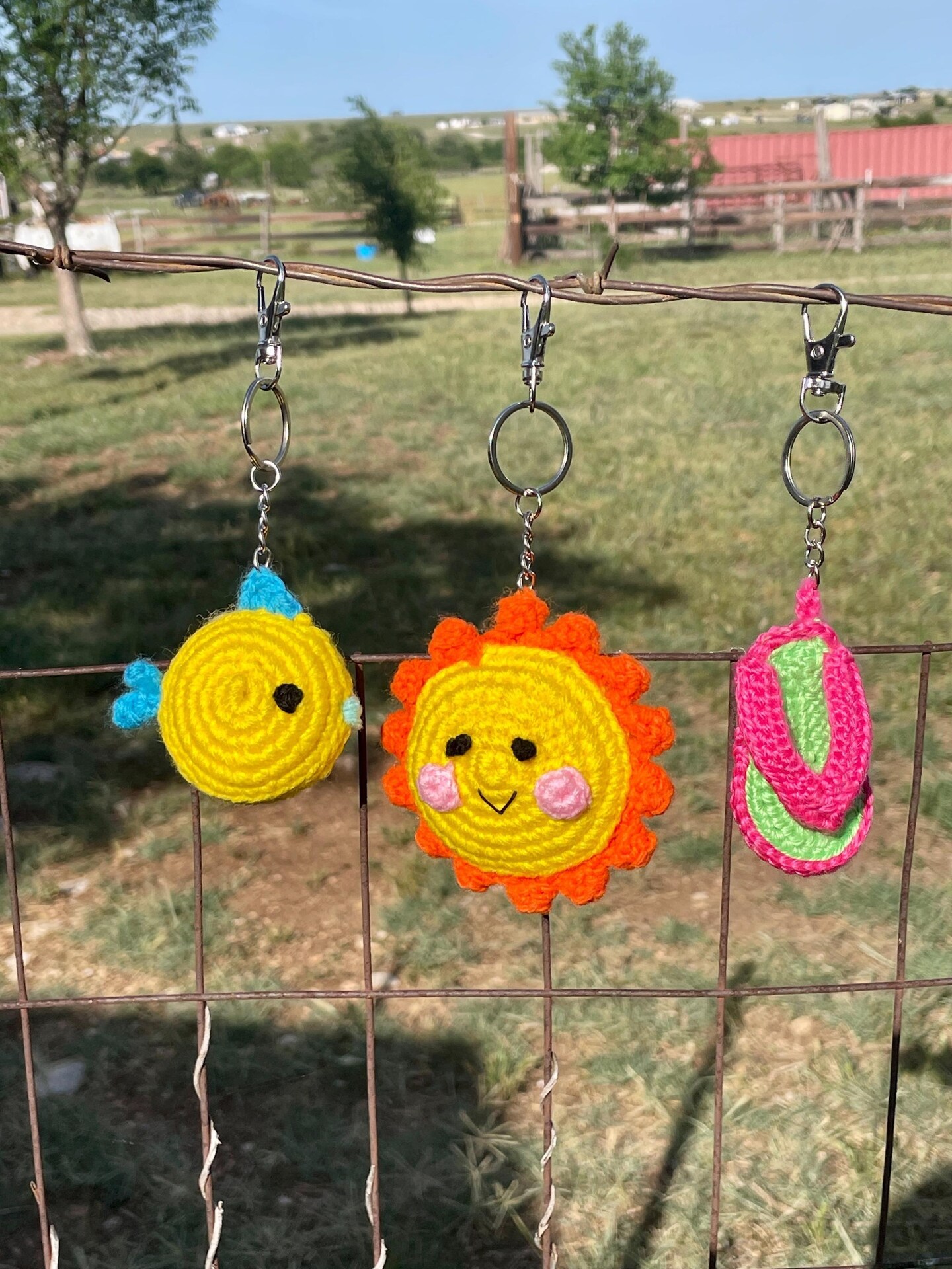 Crochet Summer Keychains, Sun, Flip flop, Ladybug, or Fish, Backpack ...