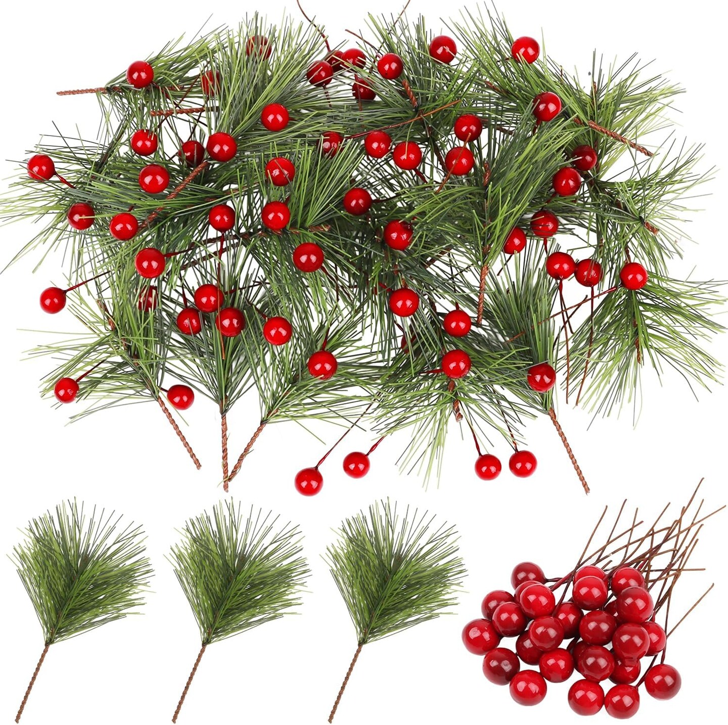 Greenery Stems Mini Holly Berries (Green and Red) 3.74"D x 2.17"W x 2. ...