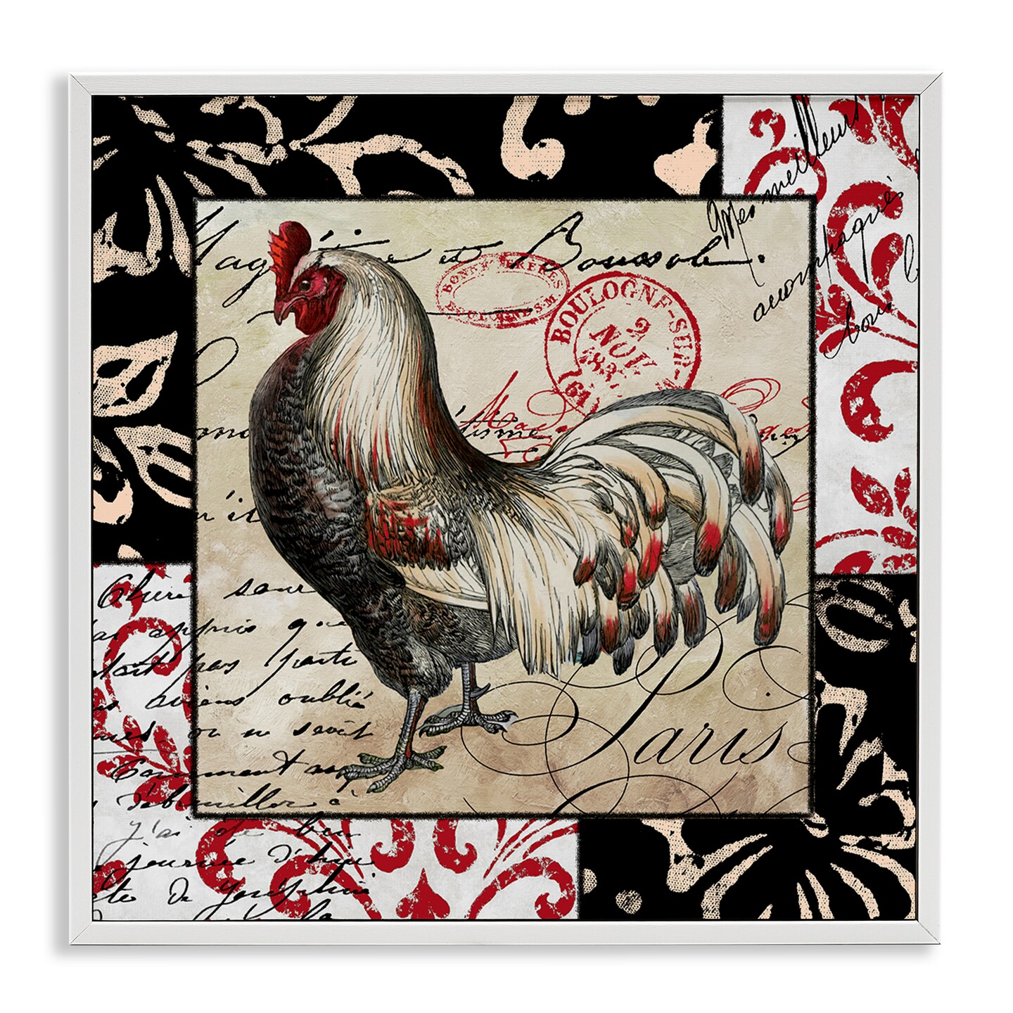 Stupell Industries Hen with Vintage Cursive Framed Giclee Wall Art ...