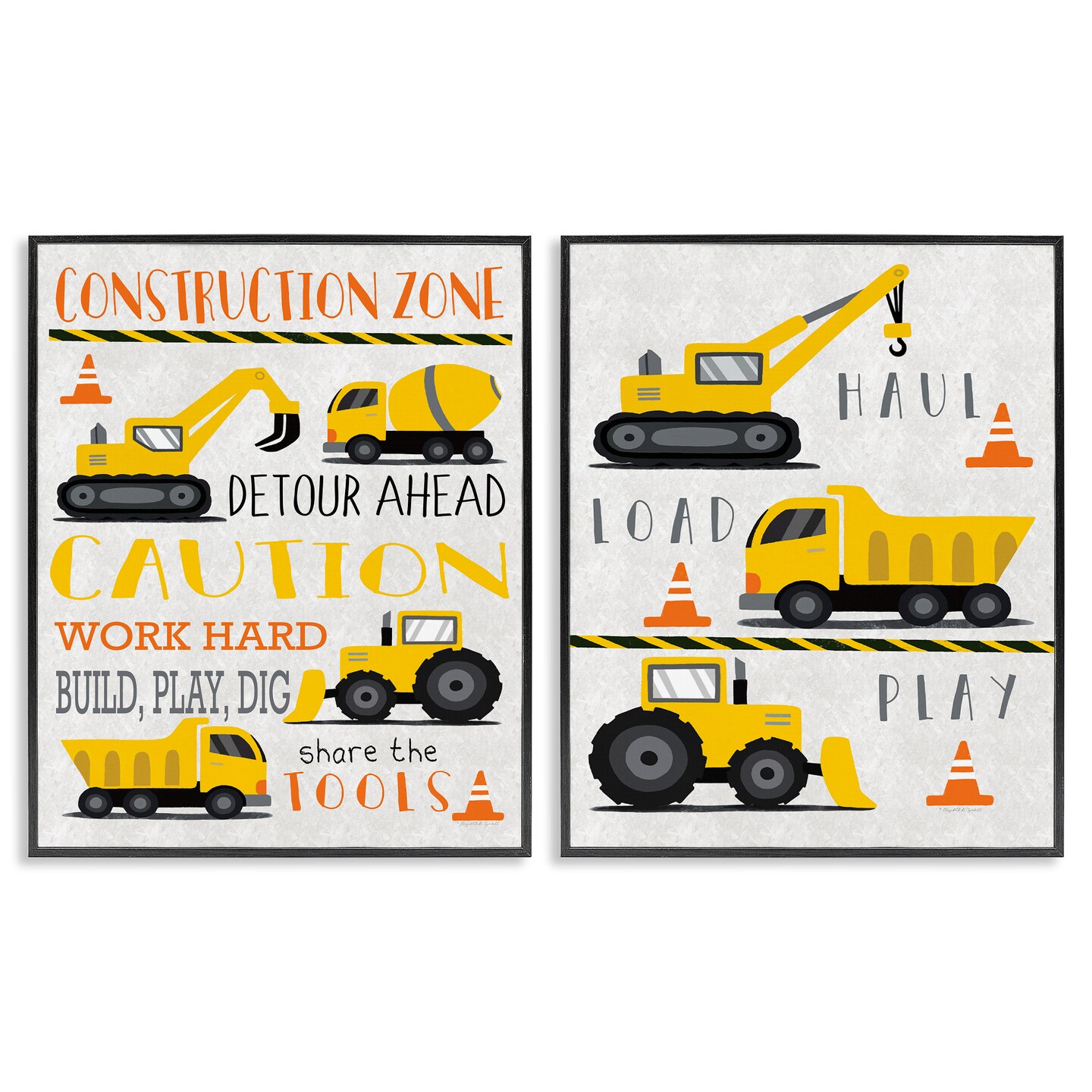Stupell Industries Construction Zone Trucks & Phrases 2pc Framed Giclee ...